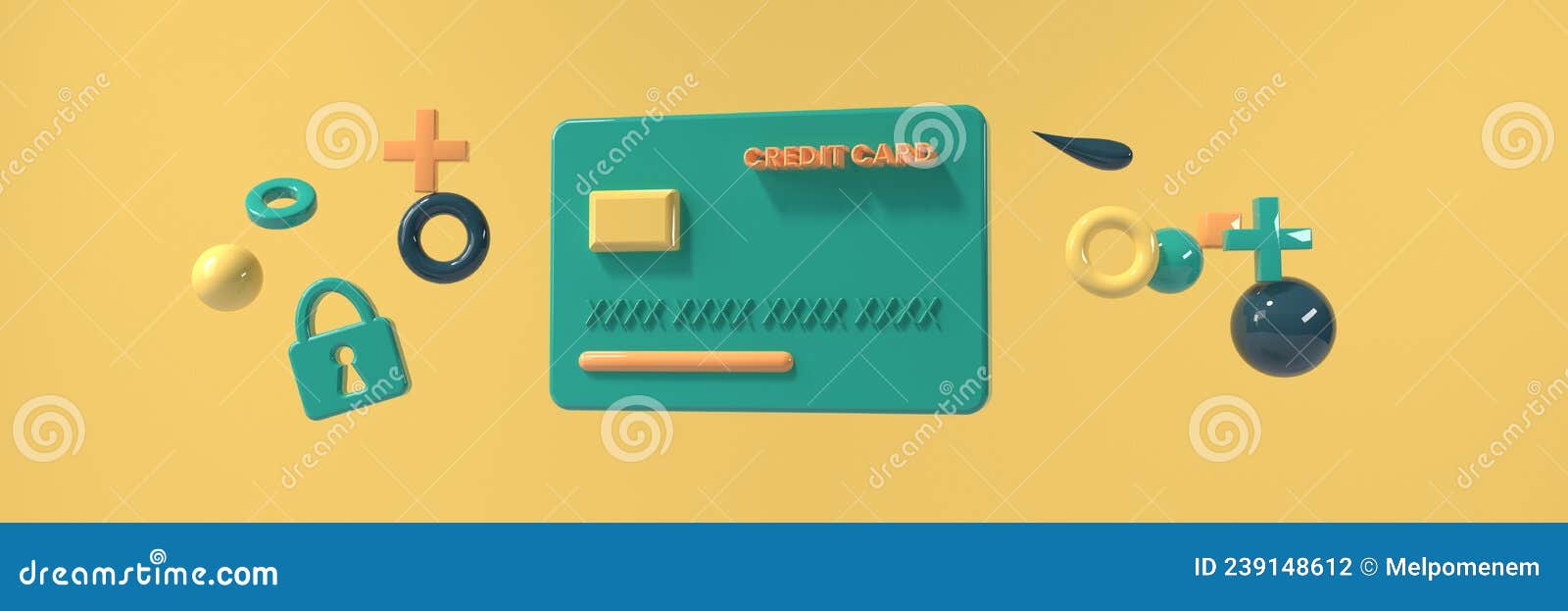 Credit Card with Flying Geometric Shapes - 3D Stock Illustration ...