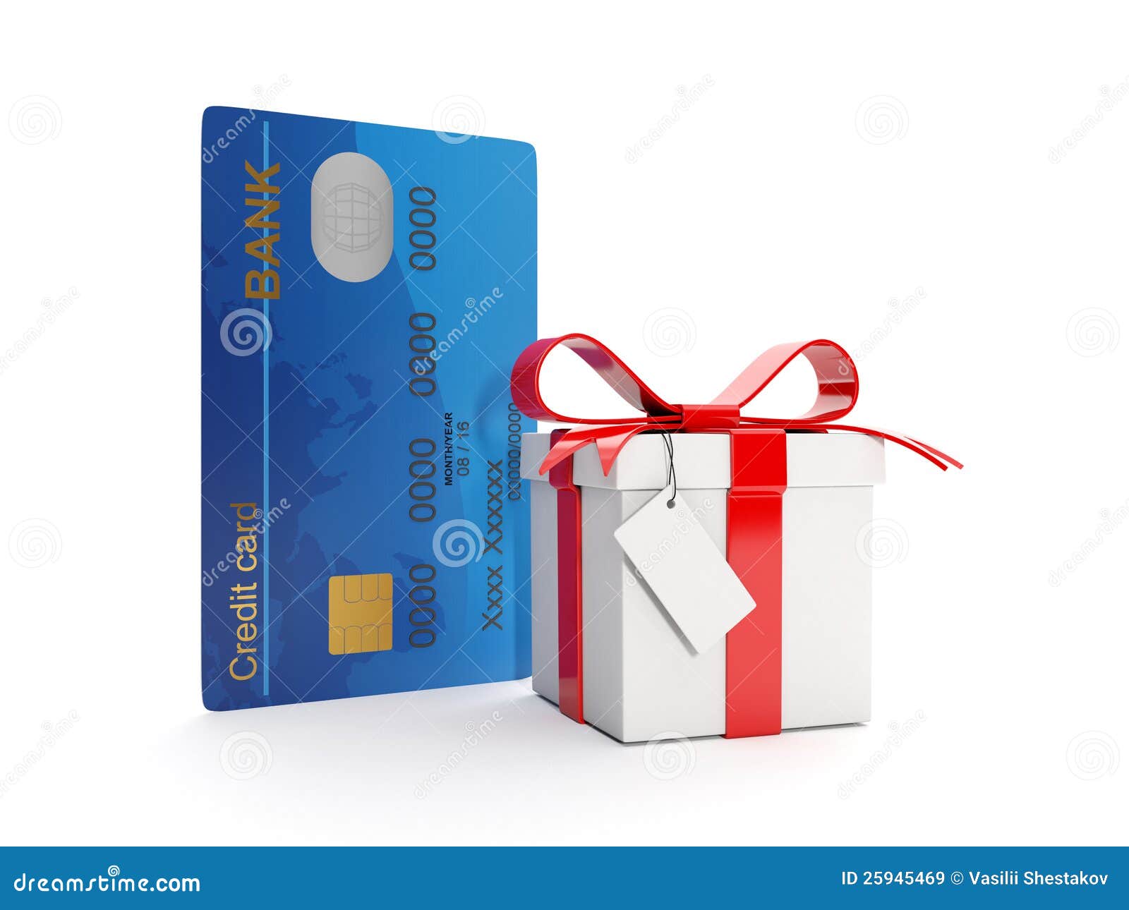 Credit card and gift box stock illustration. Illustration of render ...