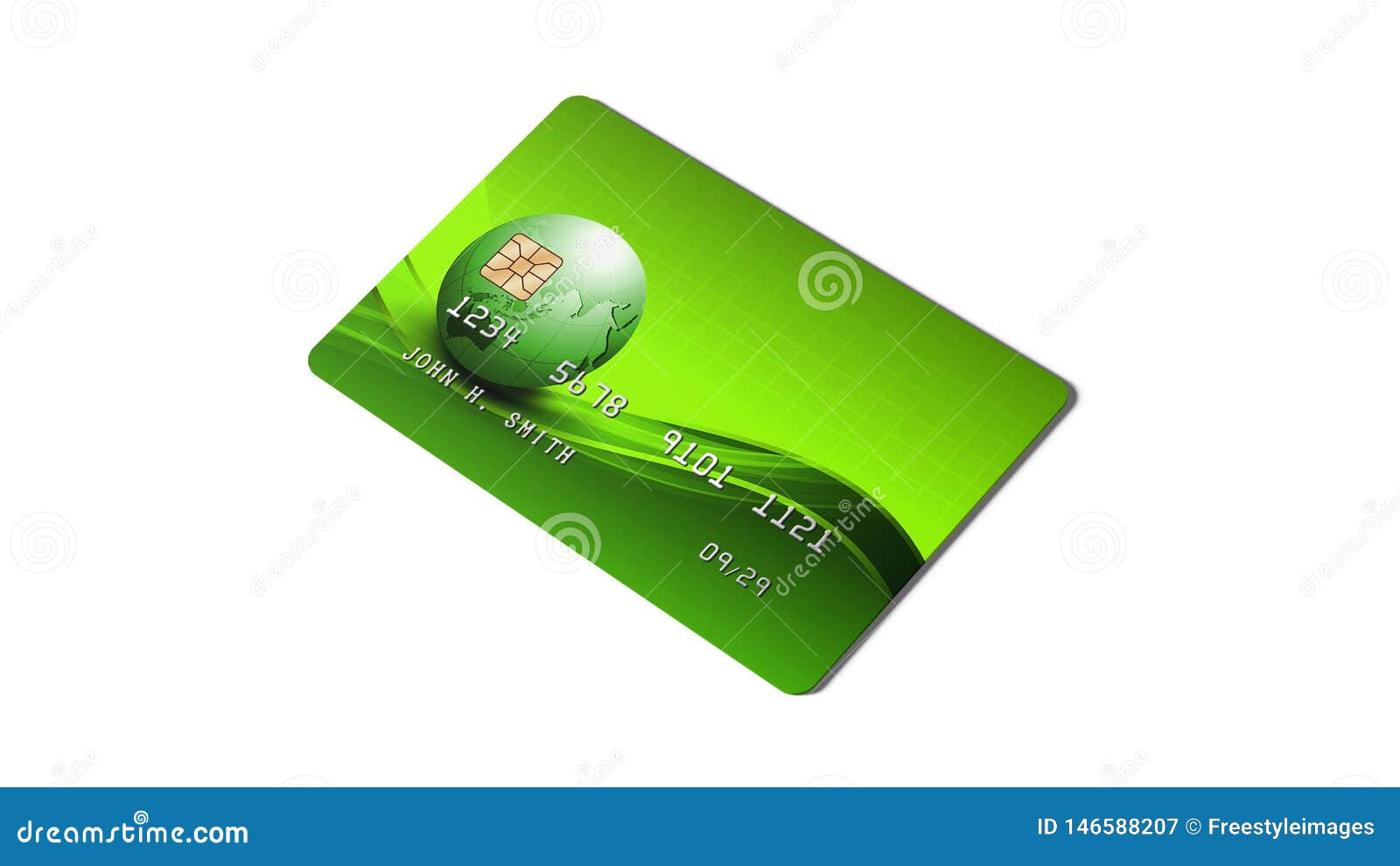 Credit Card, Green Plastic Payment Card with Chip Isolated on White ...