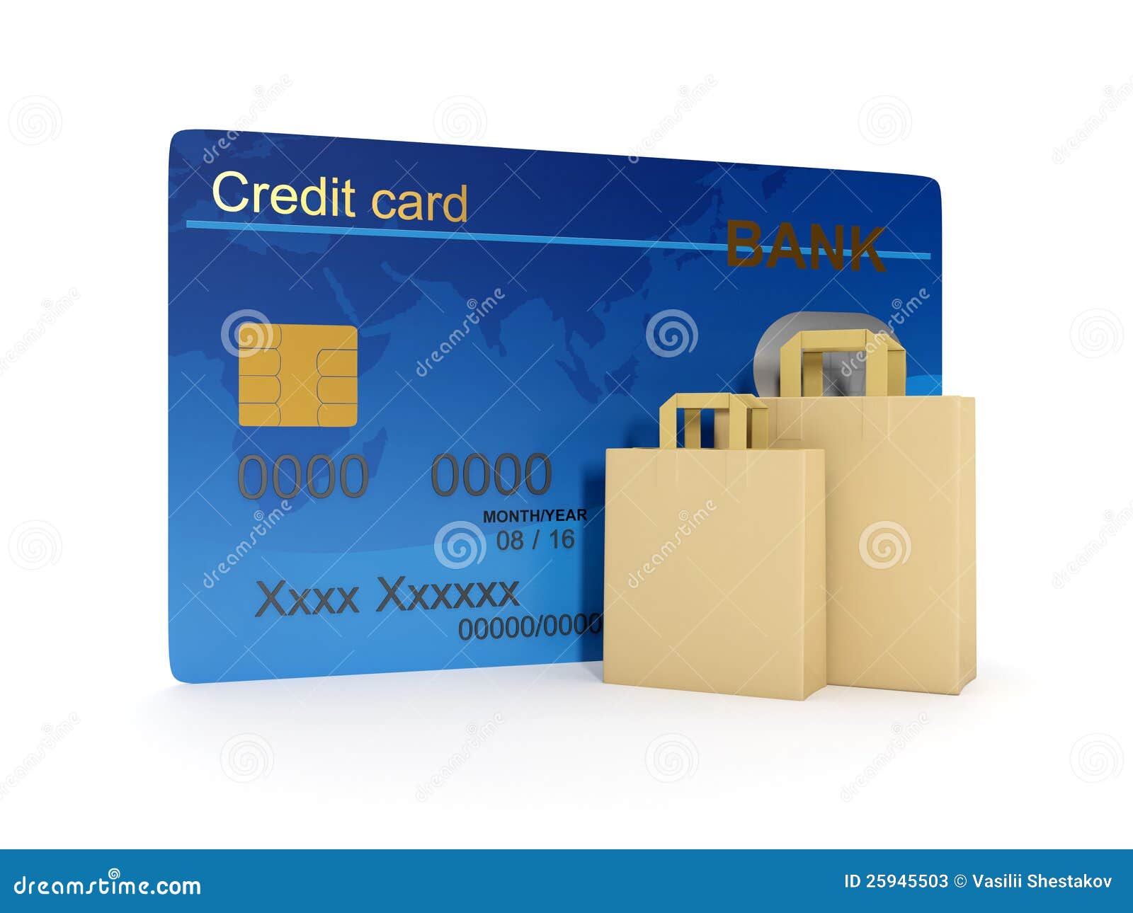 Credit Card and a Group of Paper Bags Stock Illustration - Illustration ...