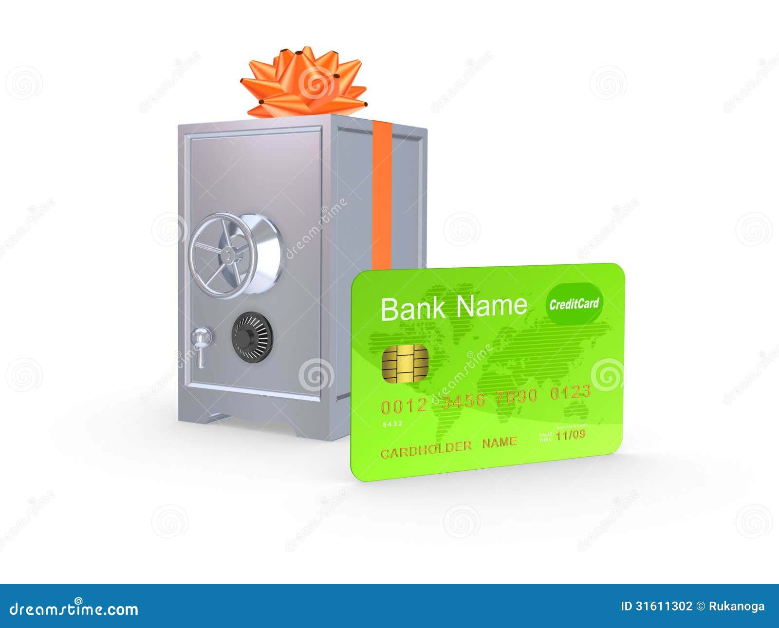 Credit card and iron safe. stock photo. Image of ribbon - 31611302