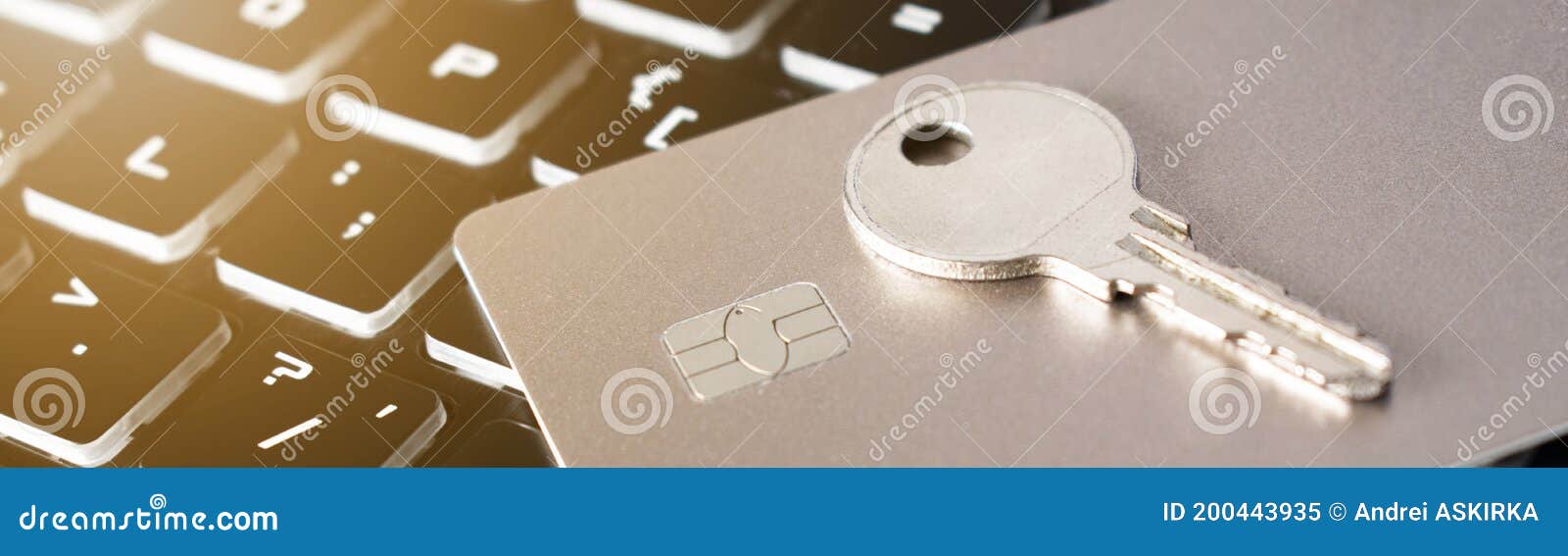 Credit Card and Key on a Computer Keyboard. Security Concept Stock ...