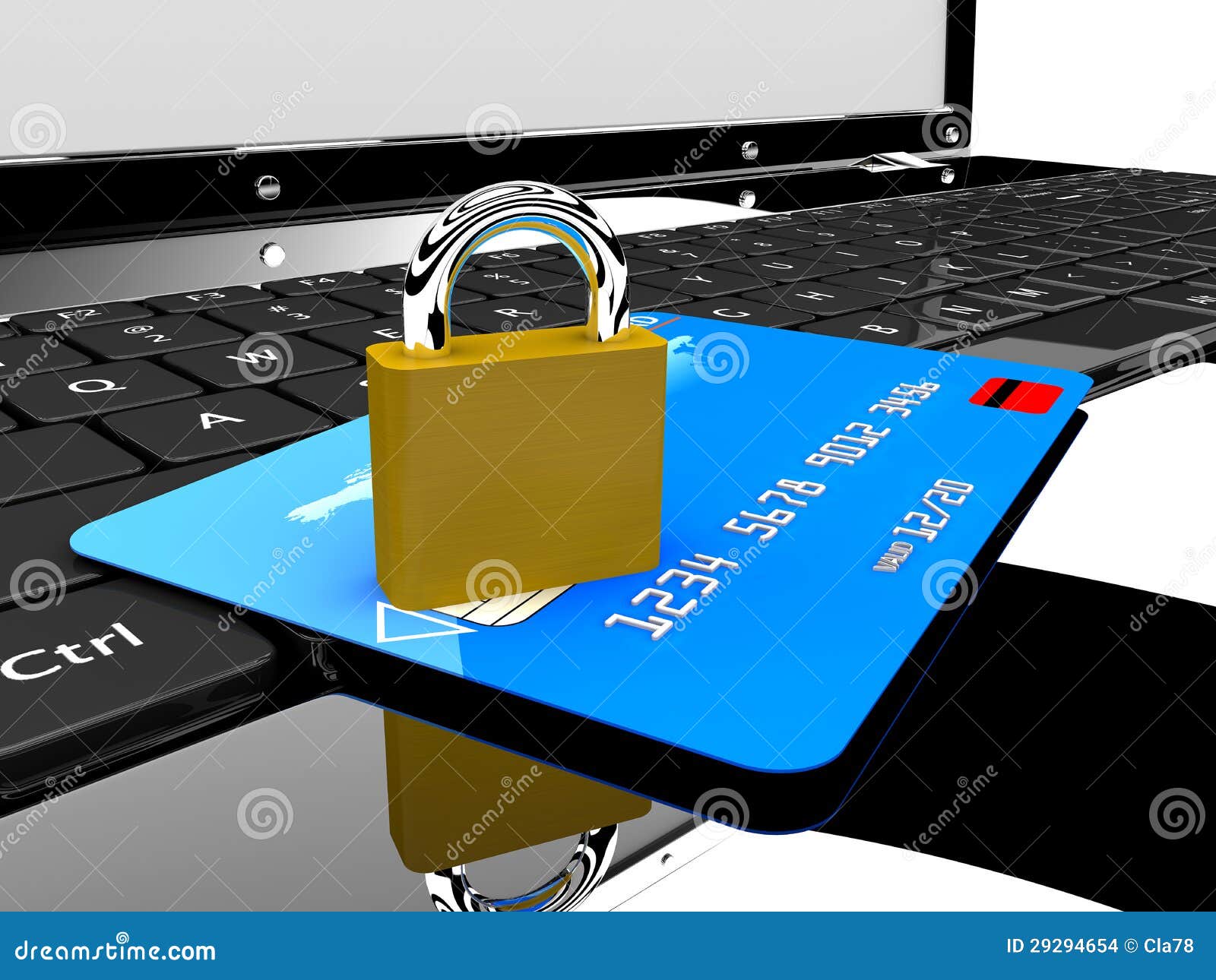 Credit Card and Lock on Laptop Stock Illustration - Illustration of ...