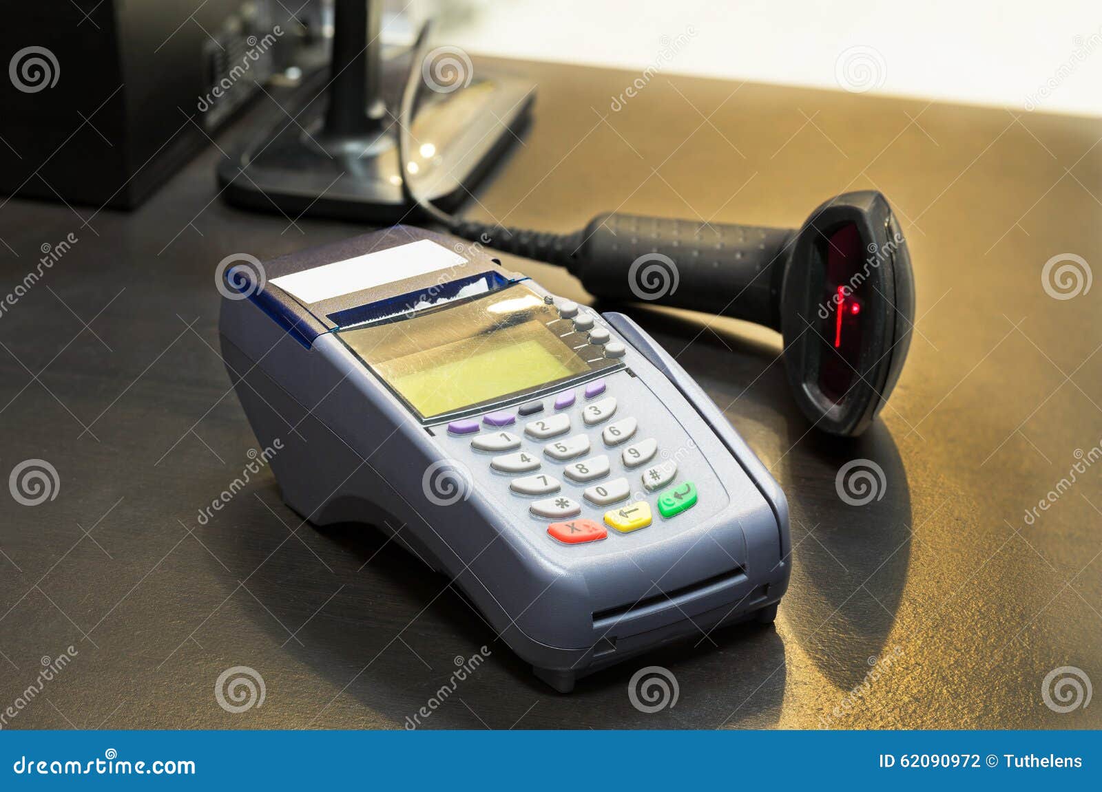 Credit Card Machine on Cashier Counter in the Store Stock Photo - Image ...