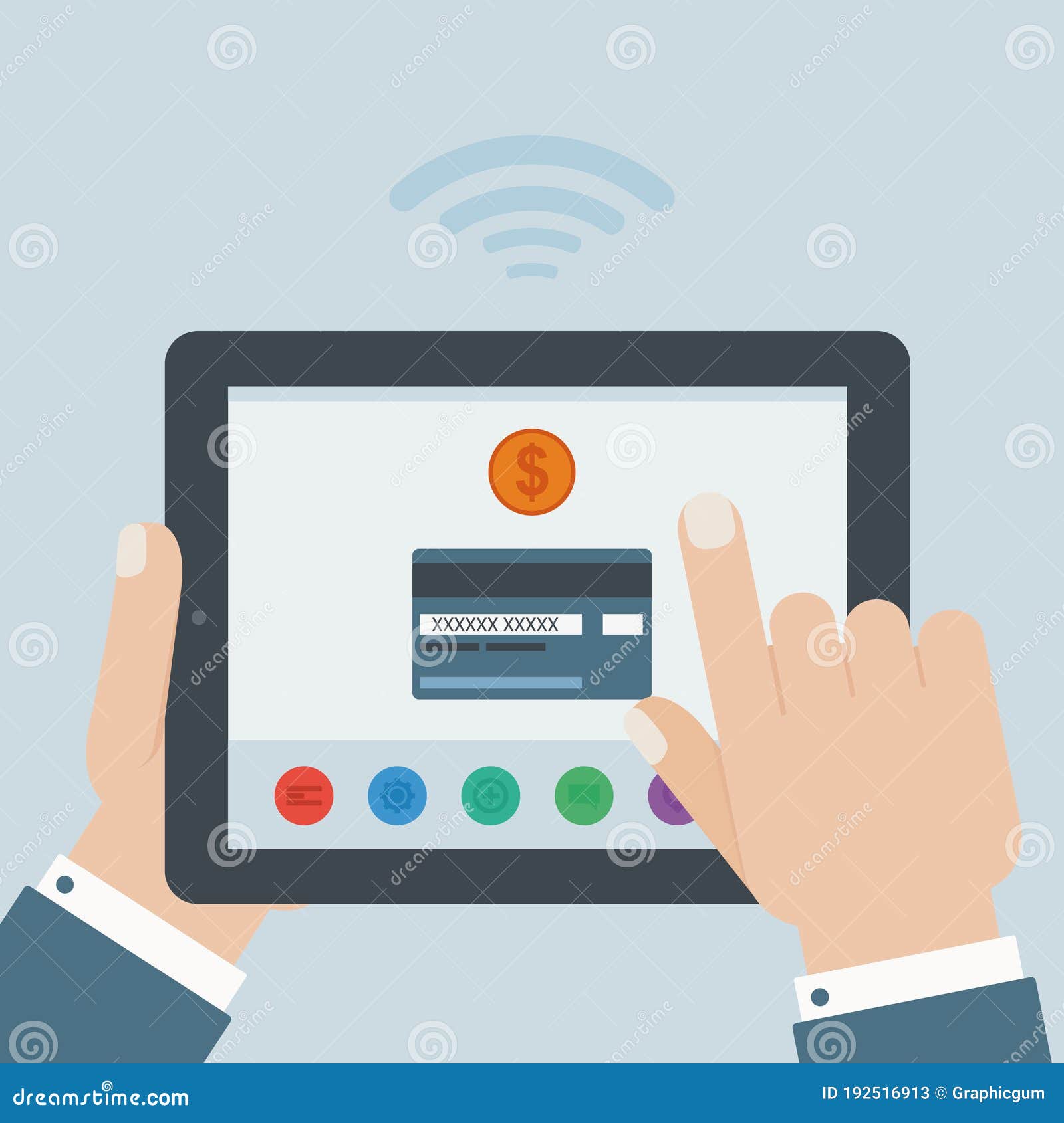 Credit Card Mobile Payment Hand Holding Tablet Flat Design Stock Vector ...