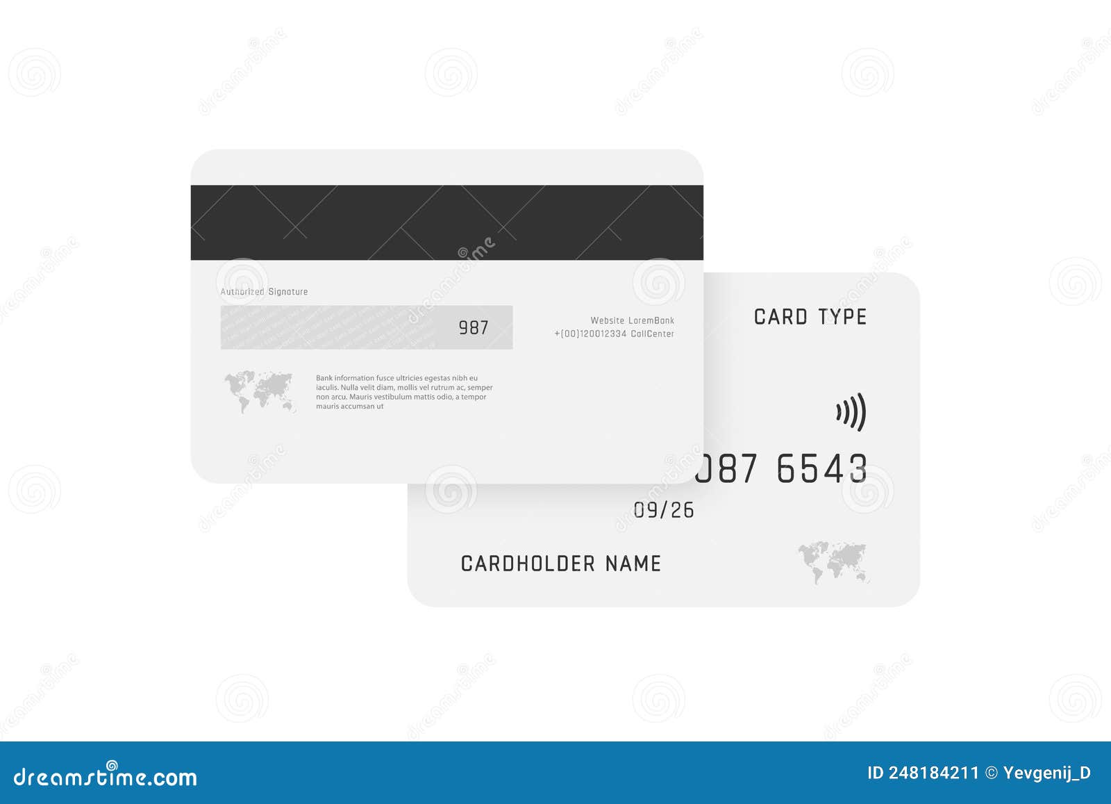 Credit Card Mockup. Set of Plastic Debit or Credit Cards in Front and ...