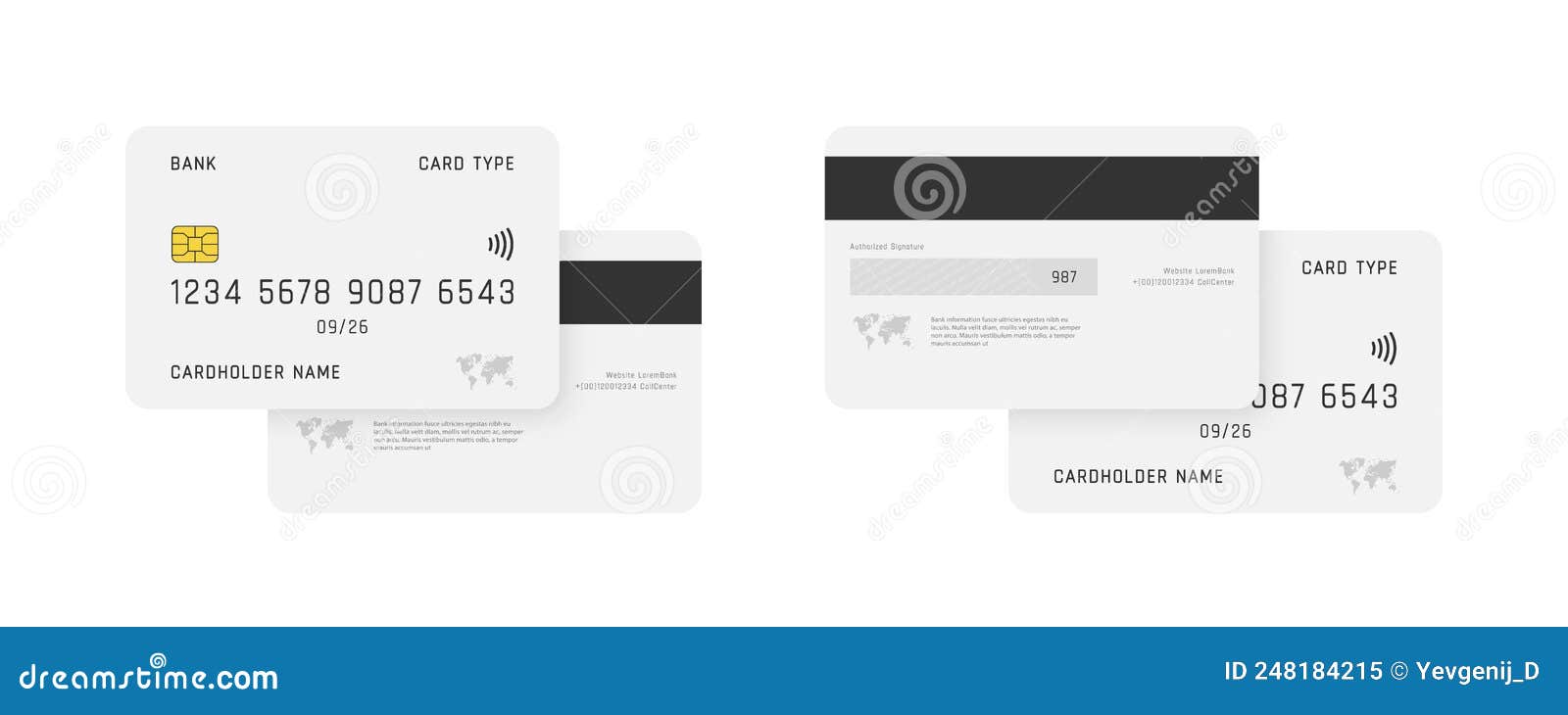 Credit Card Mockup. Set of Plastic Debit or Credit Cards in Front and ...
