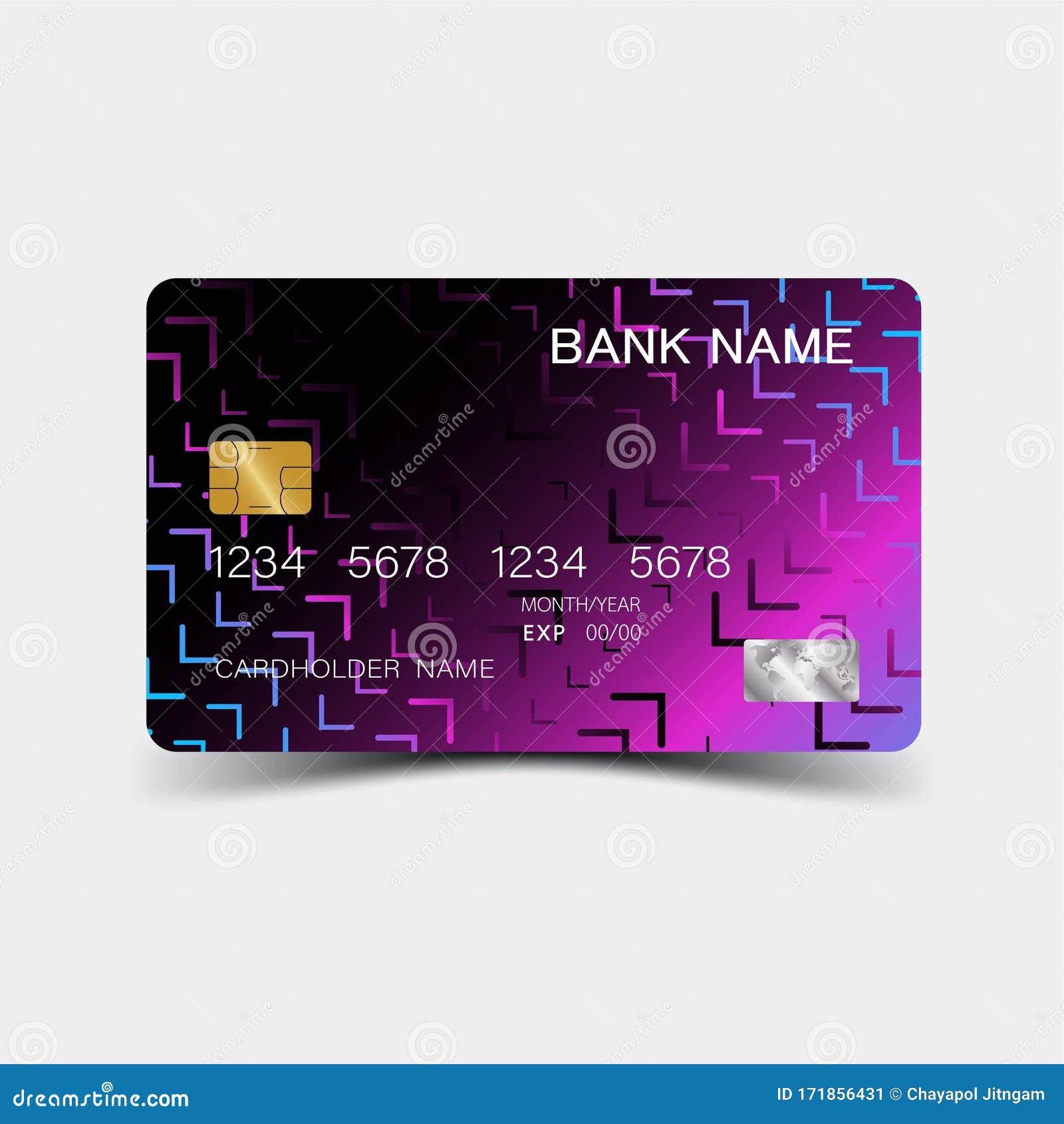 Purple Gradient Credit Card Design. on the Gray Background Stock Vector ...