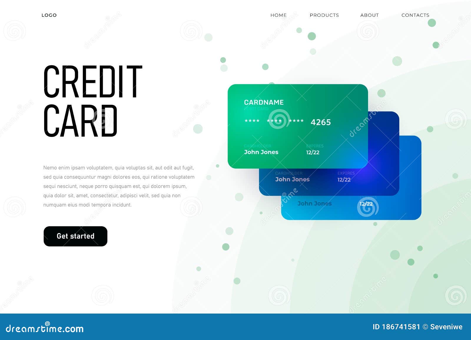 Credit Card Overview Homepage, Three Plastic Card Landing Page Template ...