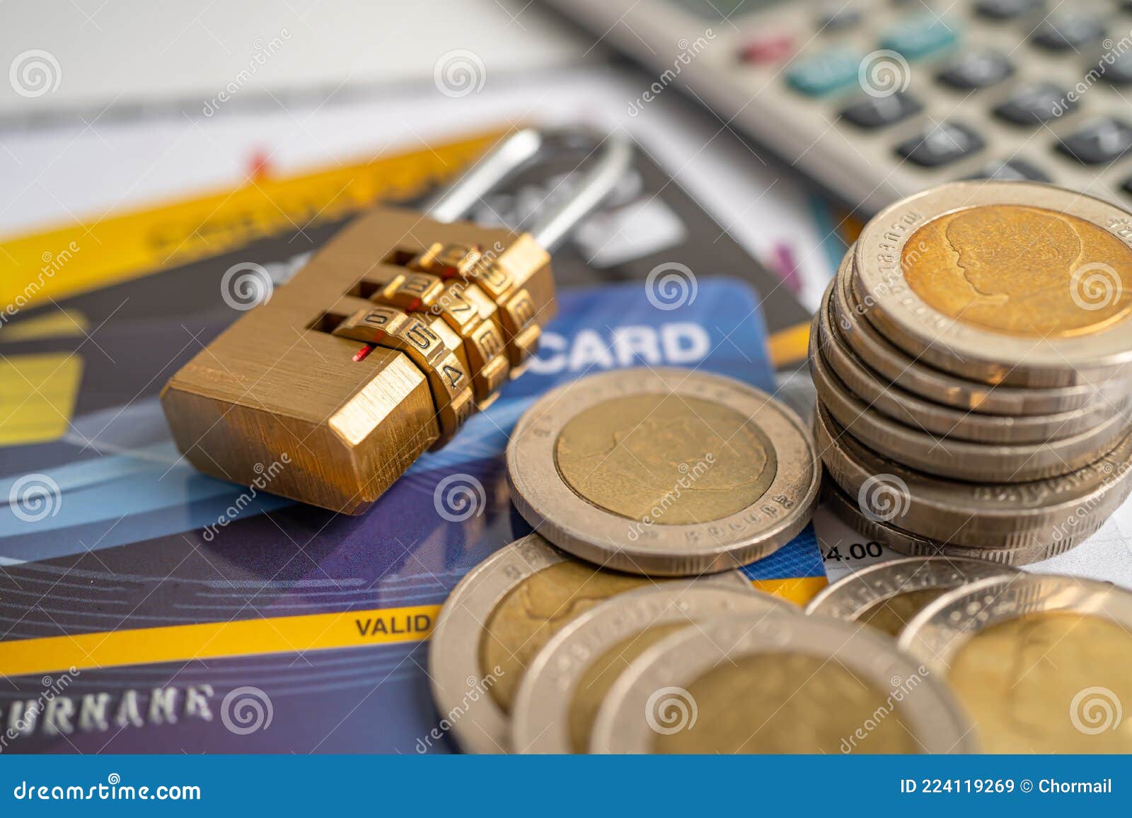 Credit Card with Password Key Lock Isolated on White Background Stock ...