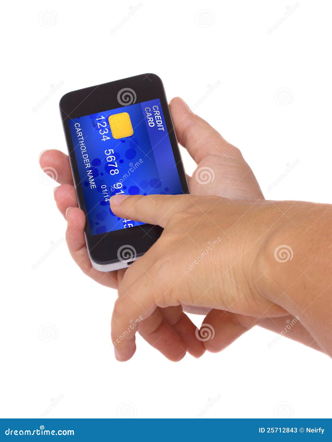 Credit card in phone stock illustration. Illustration of buying - 25712843