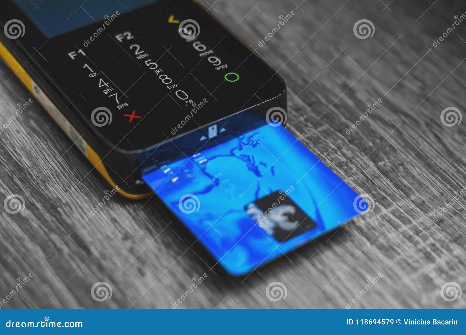 Credit Card Reader with a Blue Credit Card Inserted. Stock Image ...