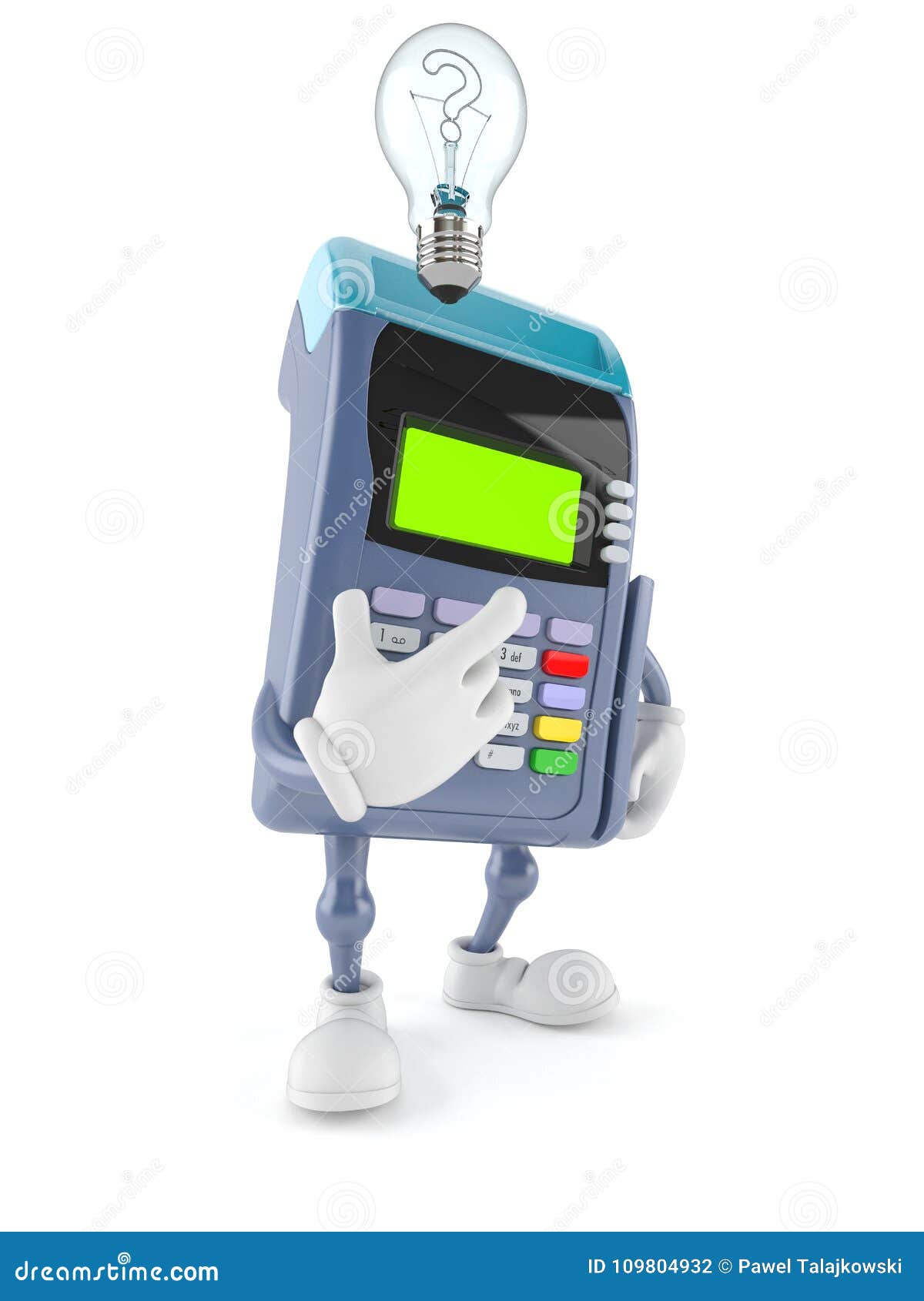 Credit Card Reader Character Thinking Stock Illustration - Illustration ...