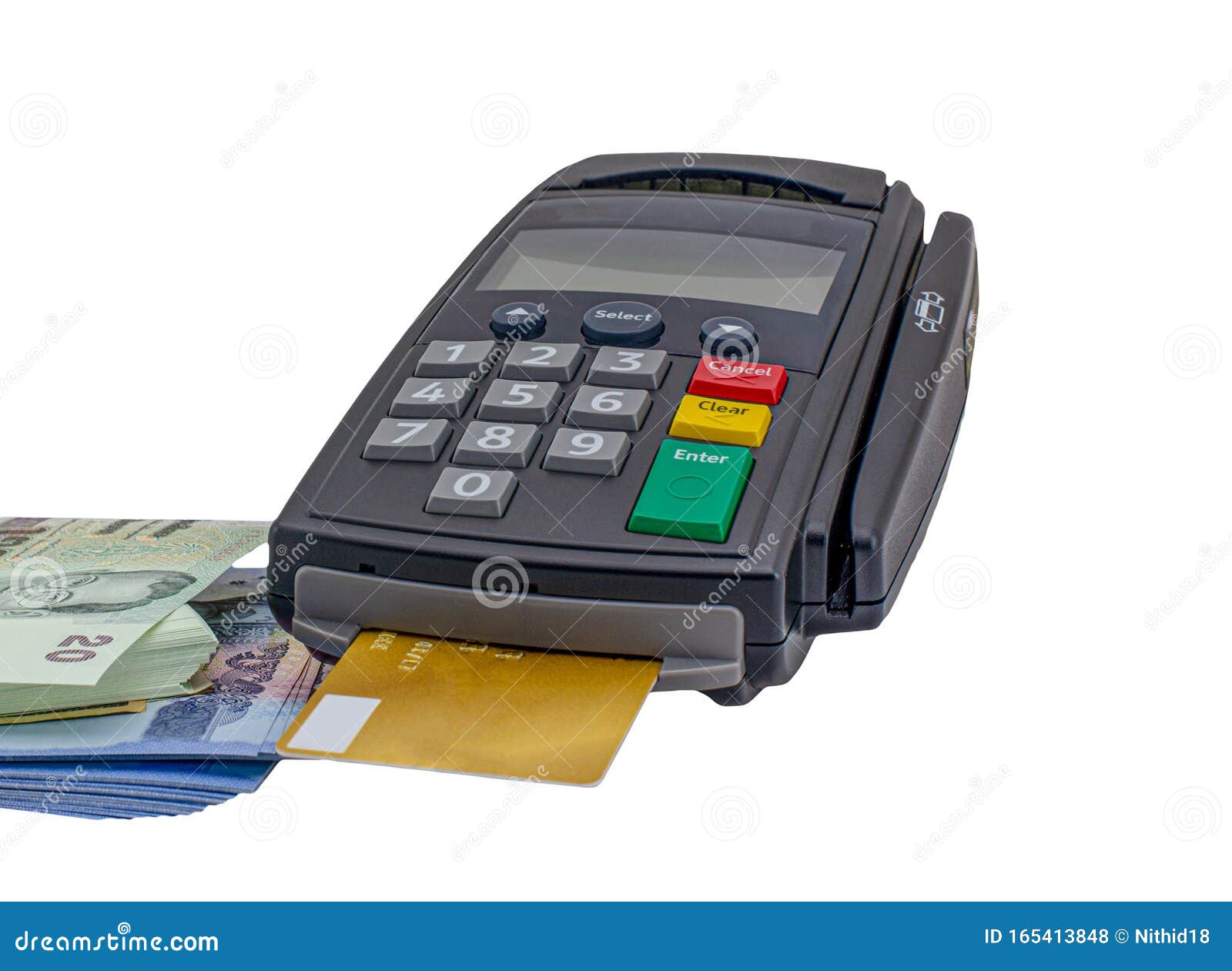 Credit Card Reader Machine and Banknote Stock Photo - Image of money ...