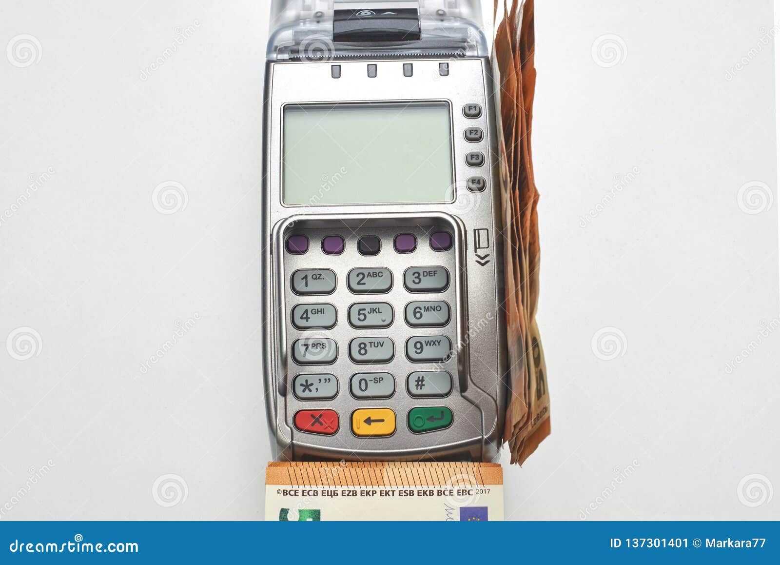 Credit Card Reader with Money.Electronic Money and Cash Stock Image ...