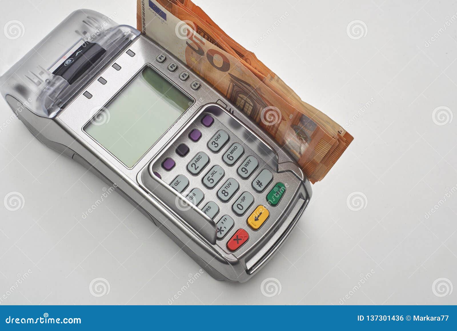 Credit Card Reader with Money.Electronic Money and Cash Stock Photo ...