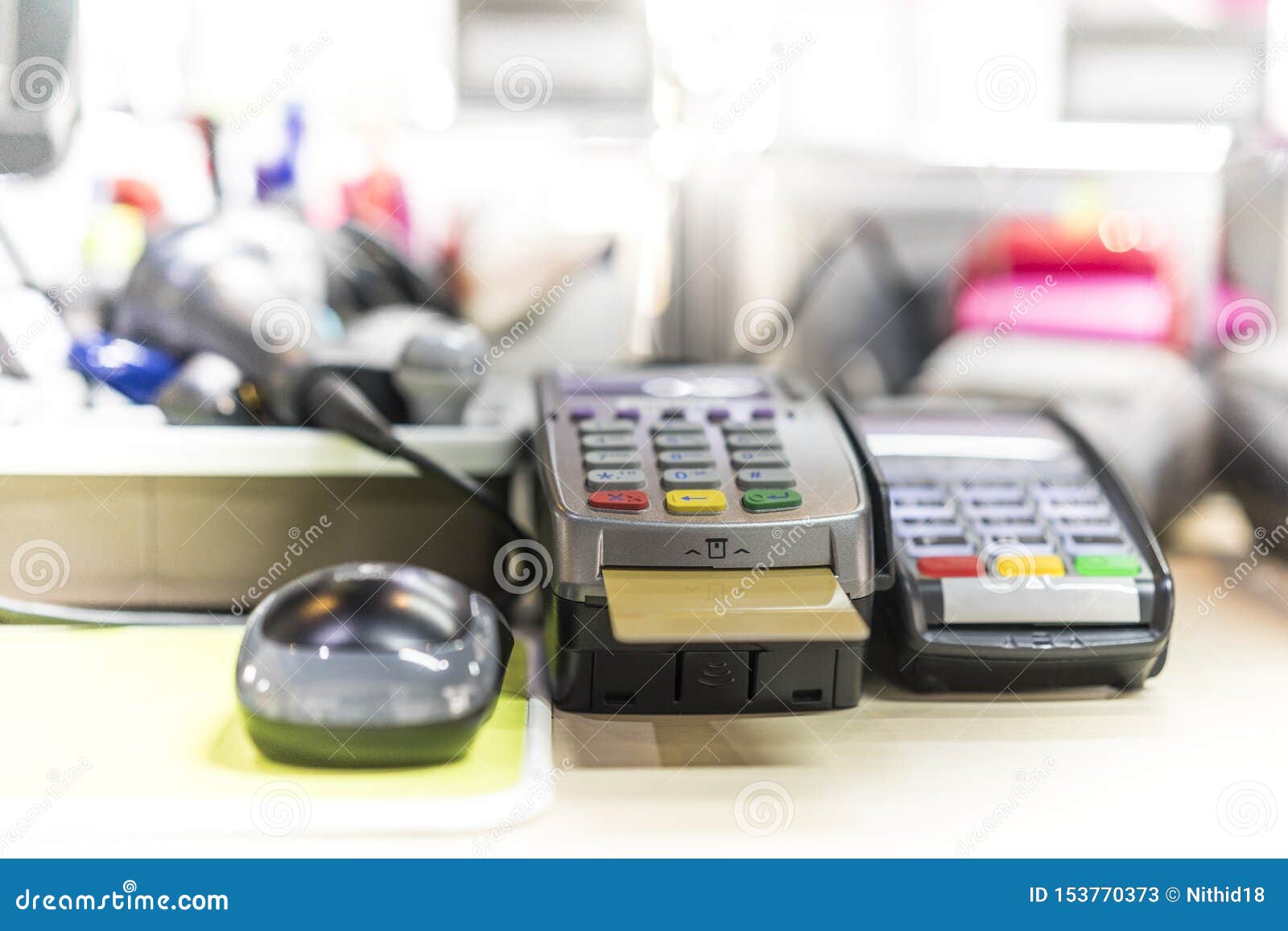 Credit Card Reader on Cashier Desk Stock Image - Image of checkout ...
