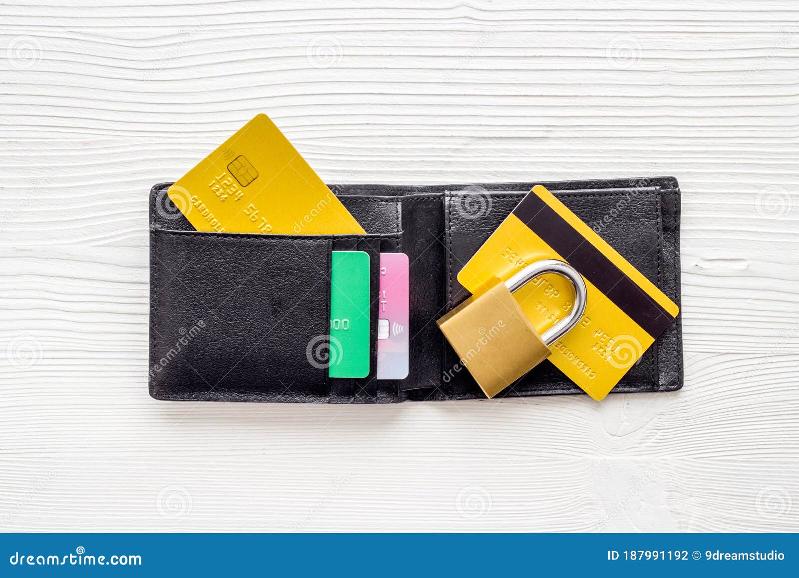 Credit Card Security Concept with Lock, Wallet on White Table from ...