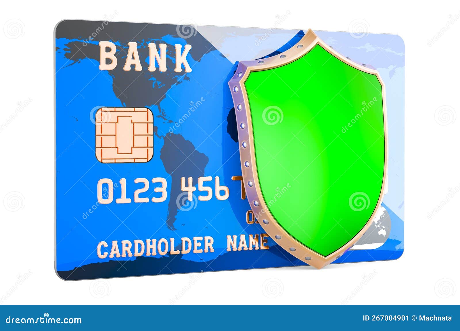 Credit Card with Shield, 3D Rendering Stock Illustration - Illustration of banking, business ...