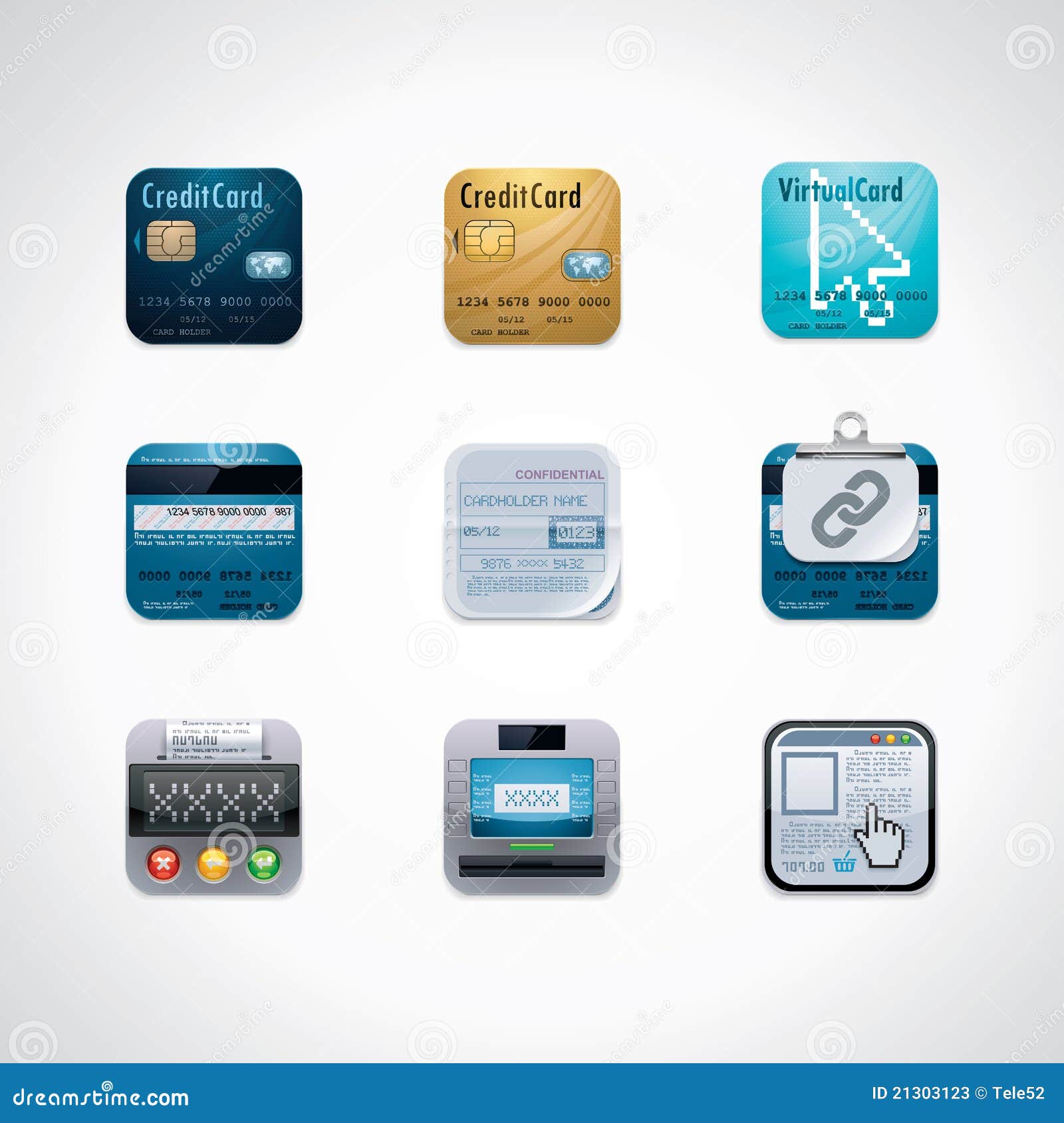 Credit Card Square Icon Set Stock Vector - Illustration of gold, card ...