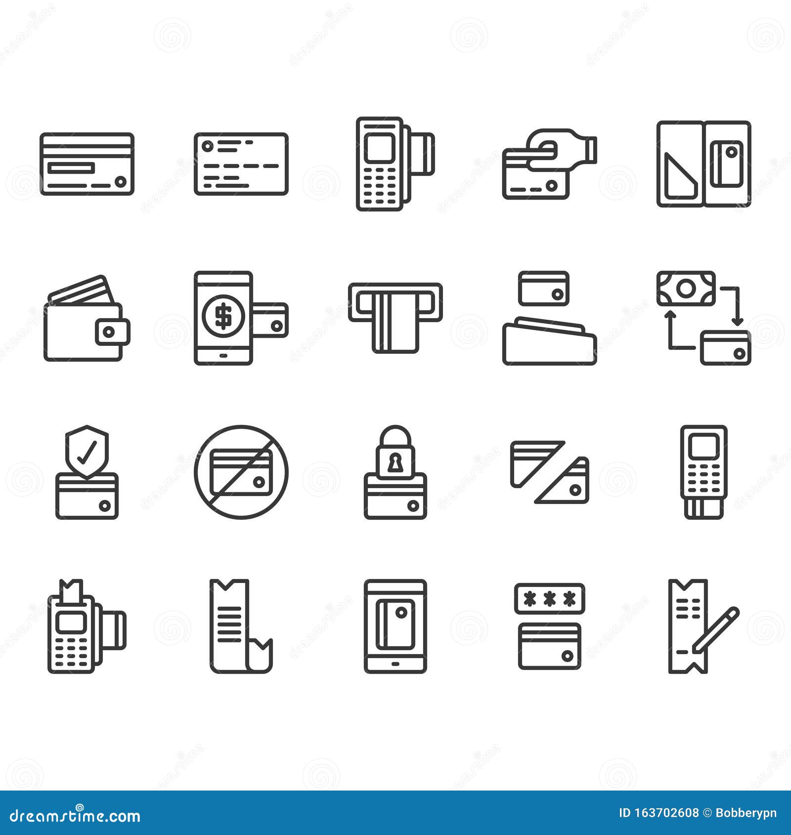 Credit Card Symbol Icon Set Stock Vector - Illustration of lined ...