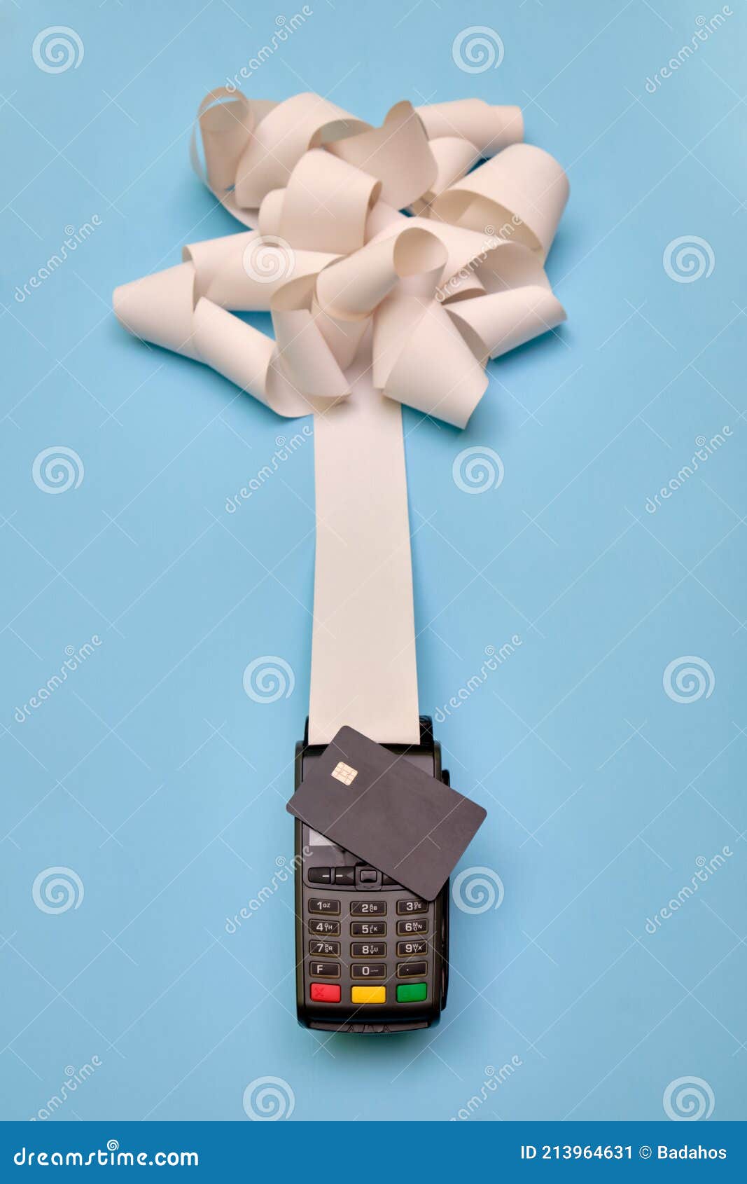 Credit Card Terminal and Credit Card on a Blue Background Stock Image ...