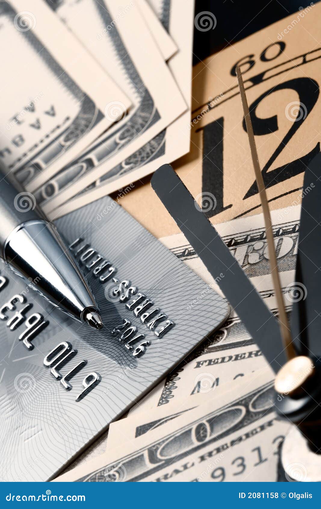 Credit Card, Time and Dollars Cash Stock Photo - Image of account ...