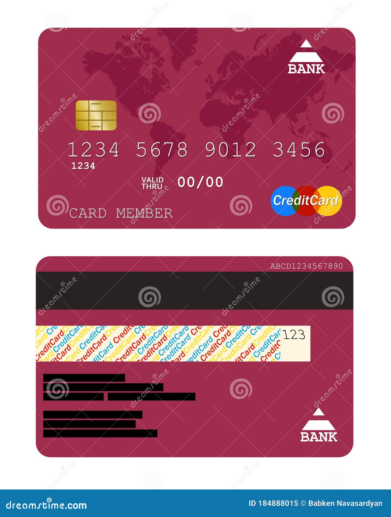 Credit Card Vector Template Two Sides Stock Vector - Illustration of ...