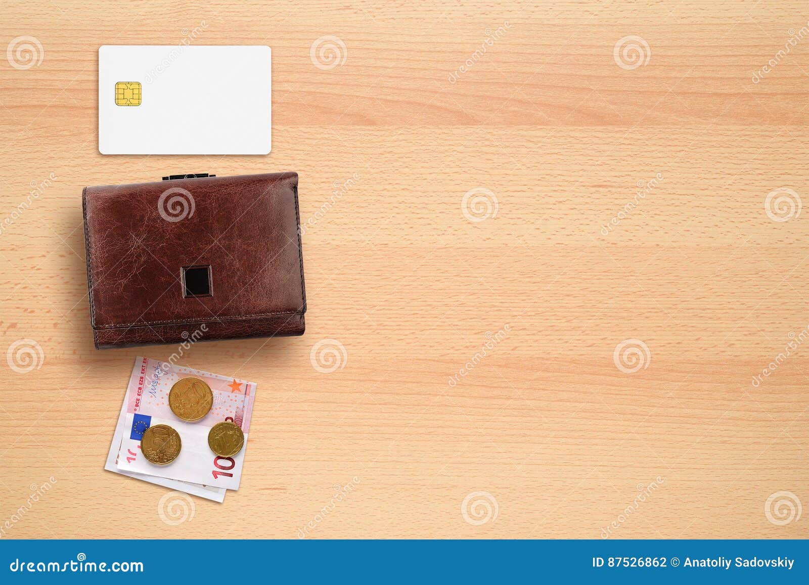 Credit Card, Wallet and Money on Table Stock Photo - Image of space ...