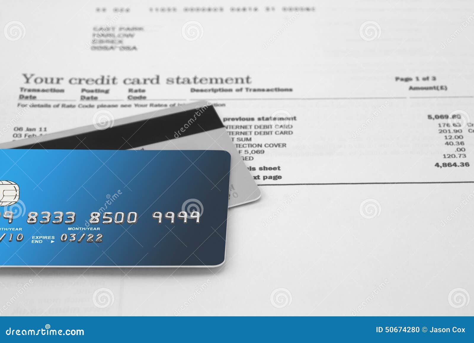 Credit Cards on Bank Statement Stock Photo - Image of recession ...