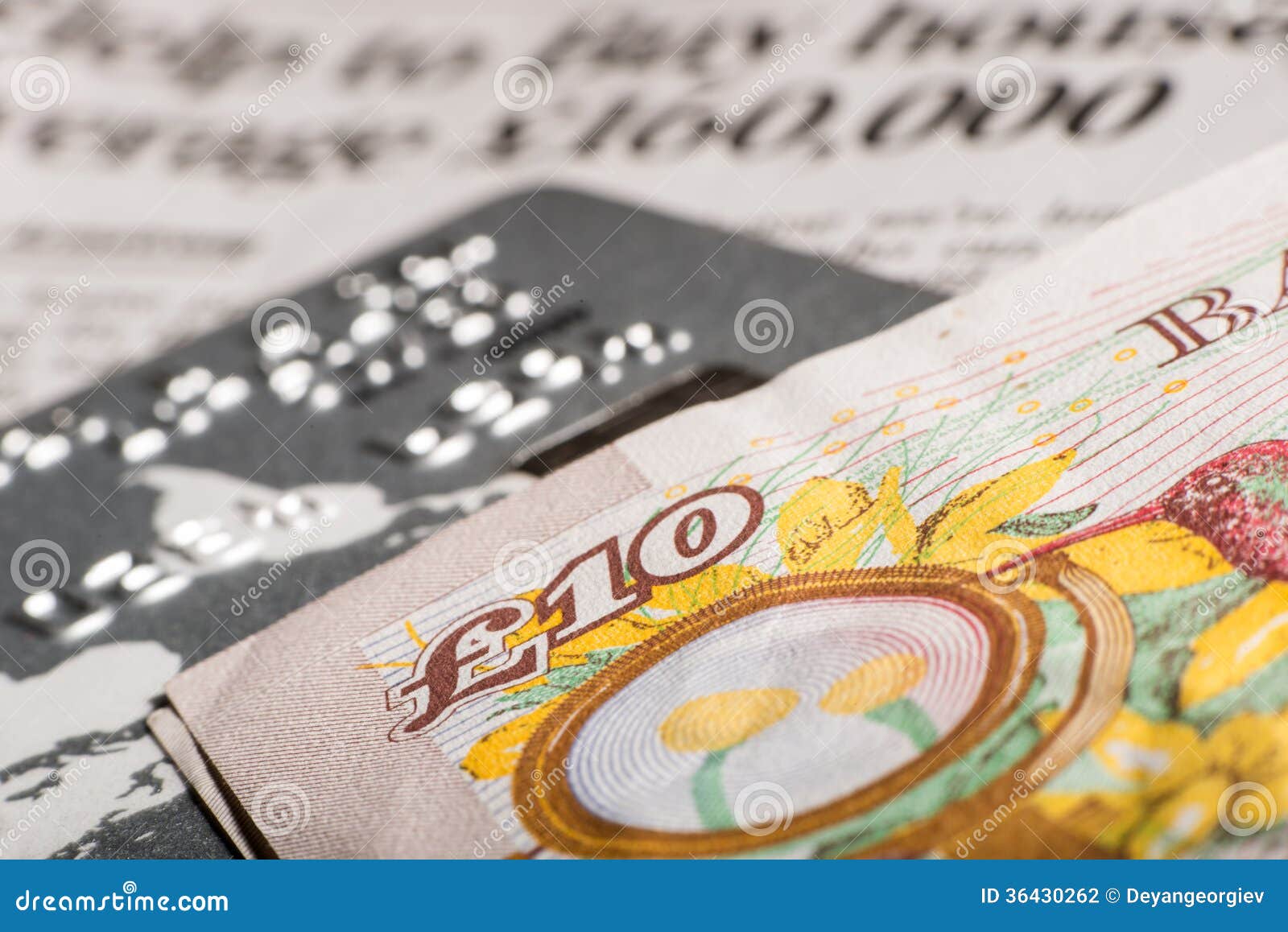 Credit Cards and Banknotes on Newspaper Stock Photo - Image of letter ...