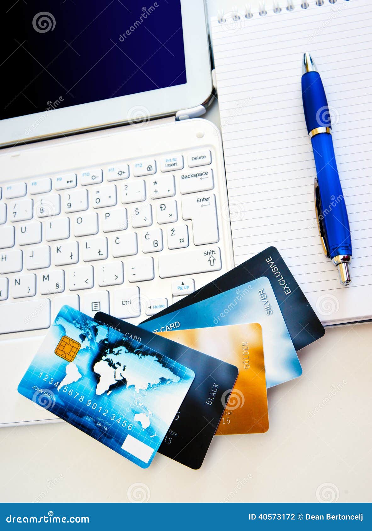 Credit cards on computer stock photo. Image of account - 40573172