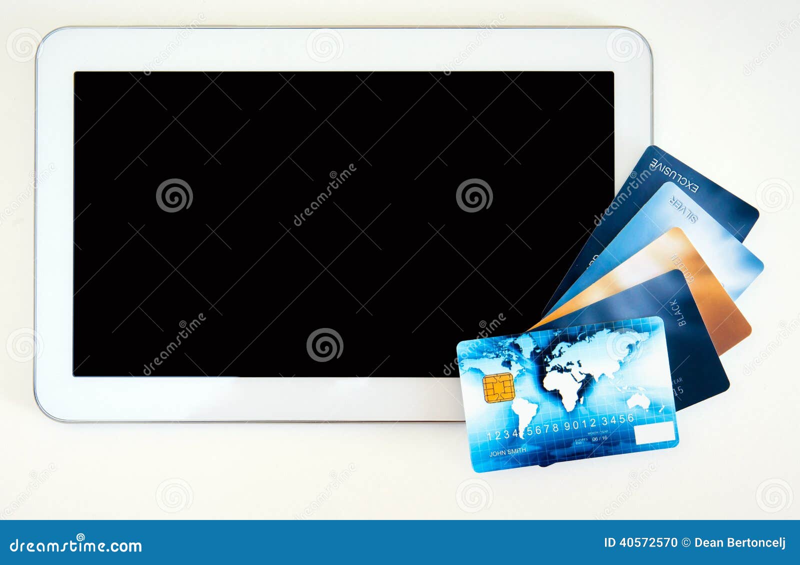 Credit Cards on the Desk with Computer Stock Photo - Image of customer ...