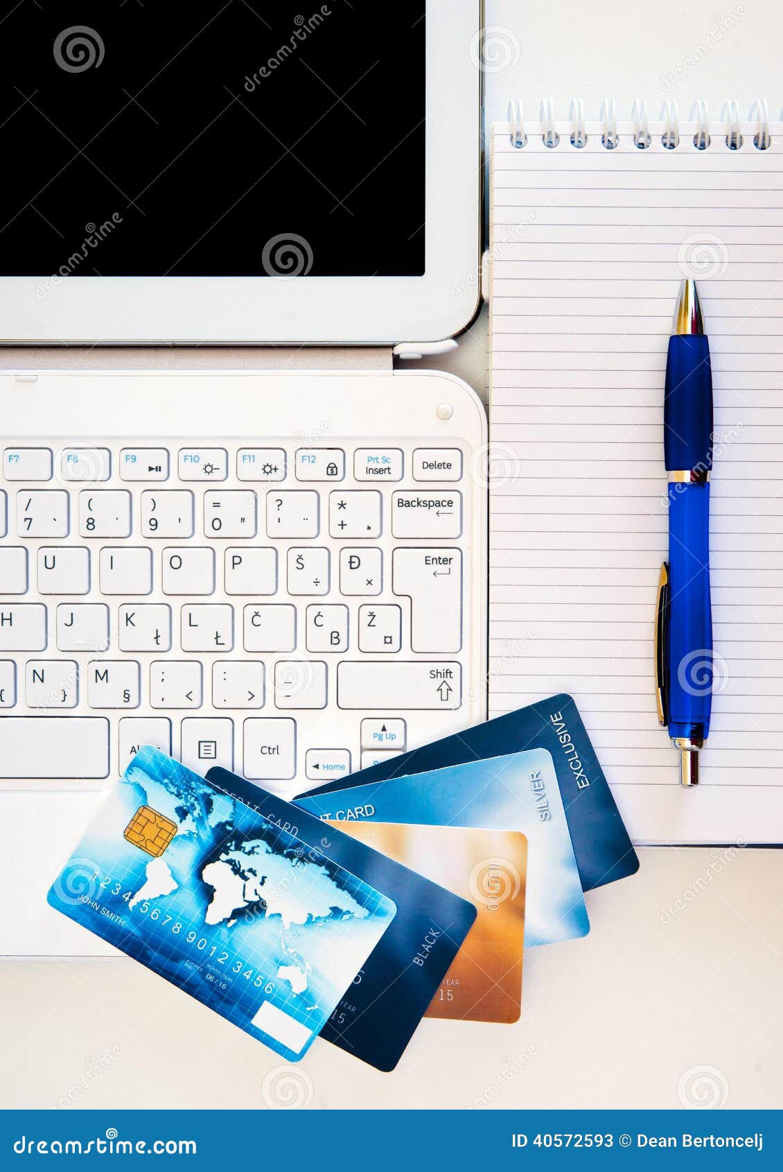 Credit Cards on the Desk with Computer Stock Image - Image of bank ...