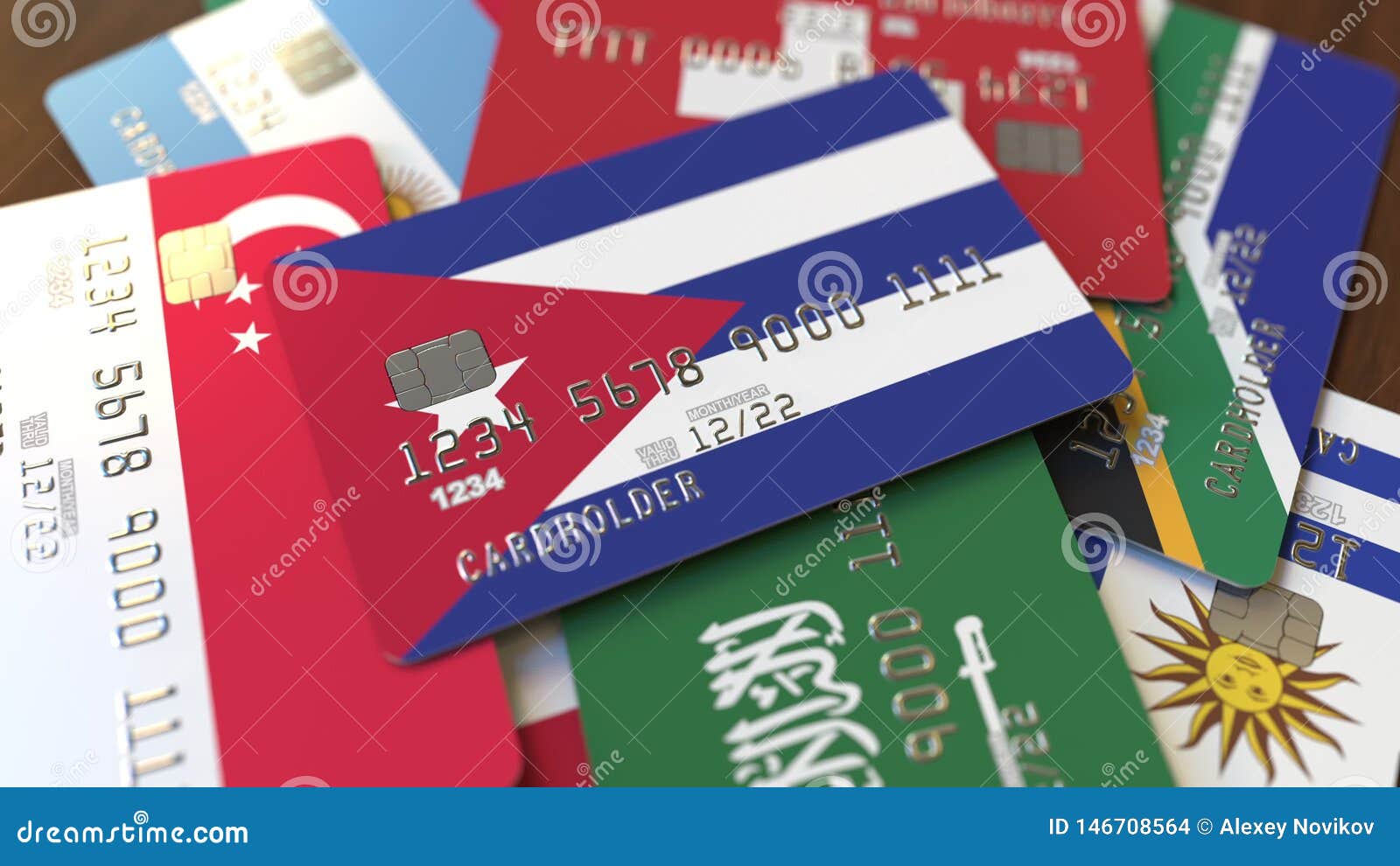 Many Credit Cards with Different Flags, Emphasized Bank Card with Flag ...