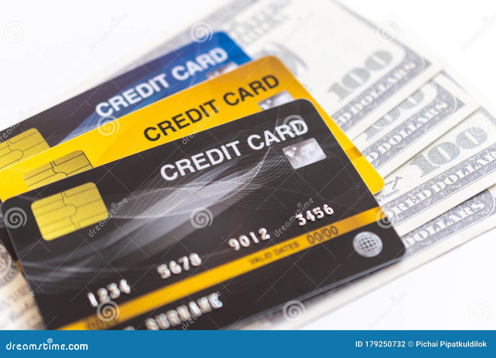 Credit Cards and 100 Dollars in Cash Stock Photo - Image of financial ...