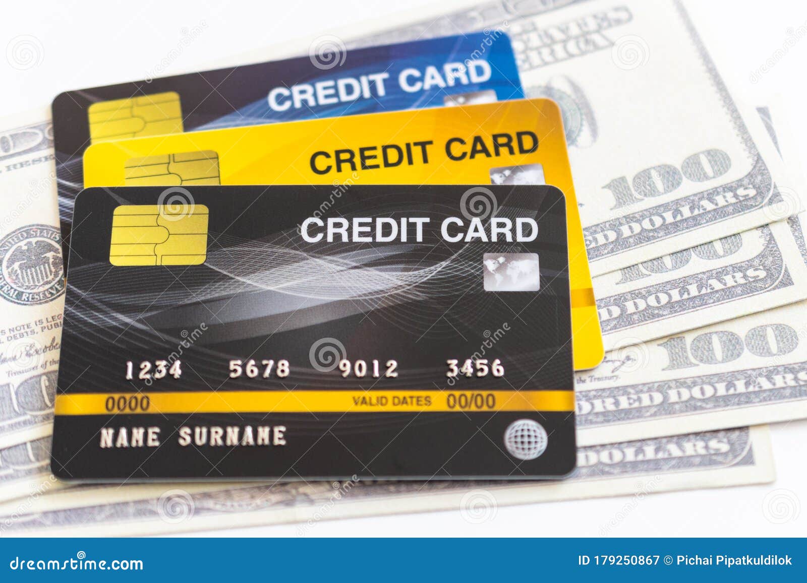 Credit Cards and 100 Dollars in Cash Stock Image - Image of bank ...