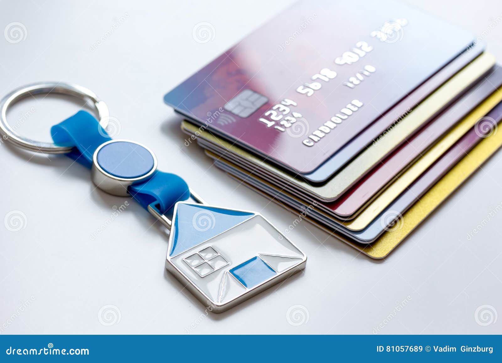 Credit Cards, Key Ring - Concept Mortgage on White Background Stock ...