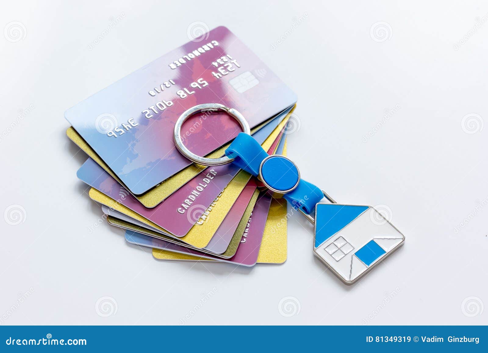Credit Cards, Key Ring - Concept Mortgage on White Background Stock ...