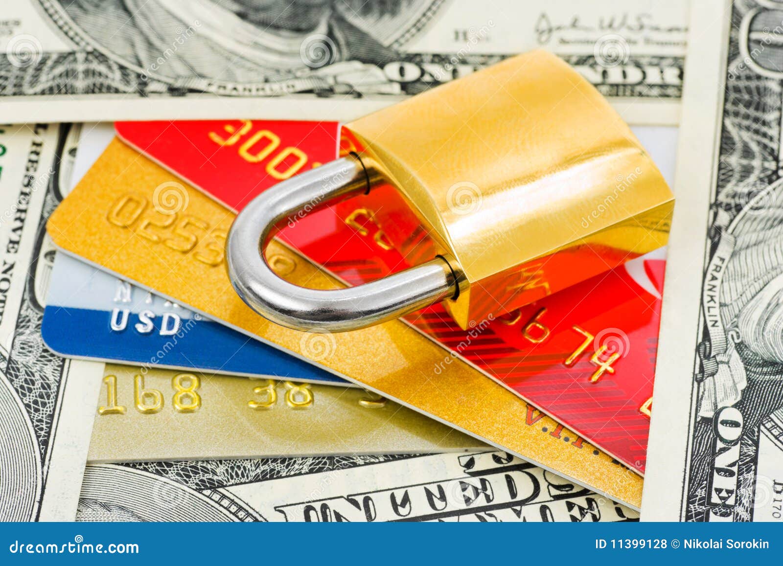 Credit Cards, Money and Lock Stock Photo - Image of lock, bancomat ...