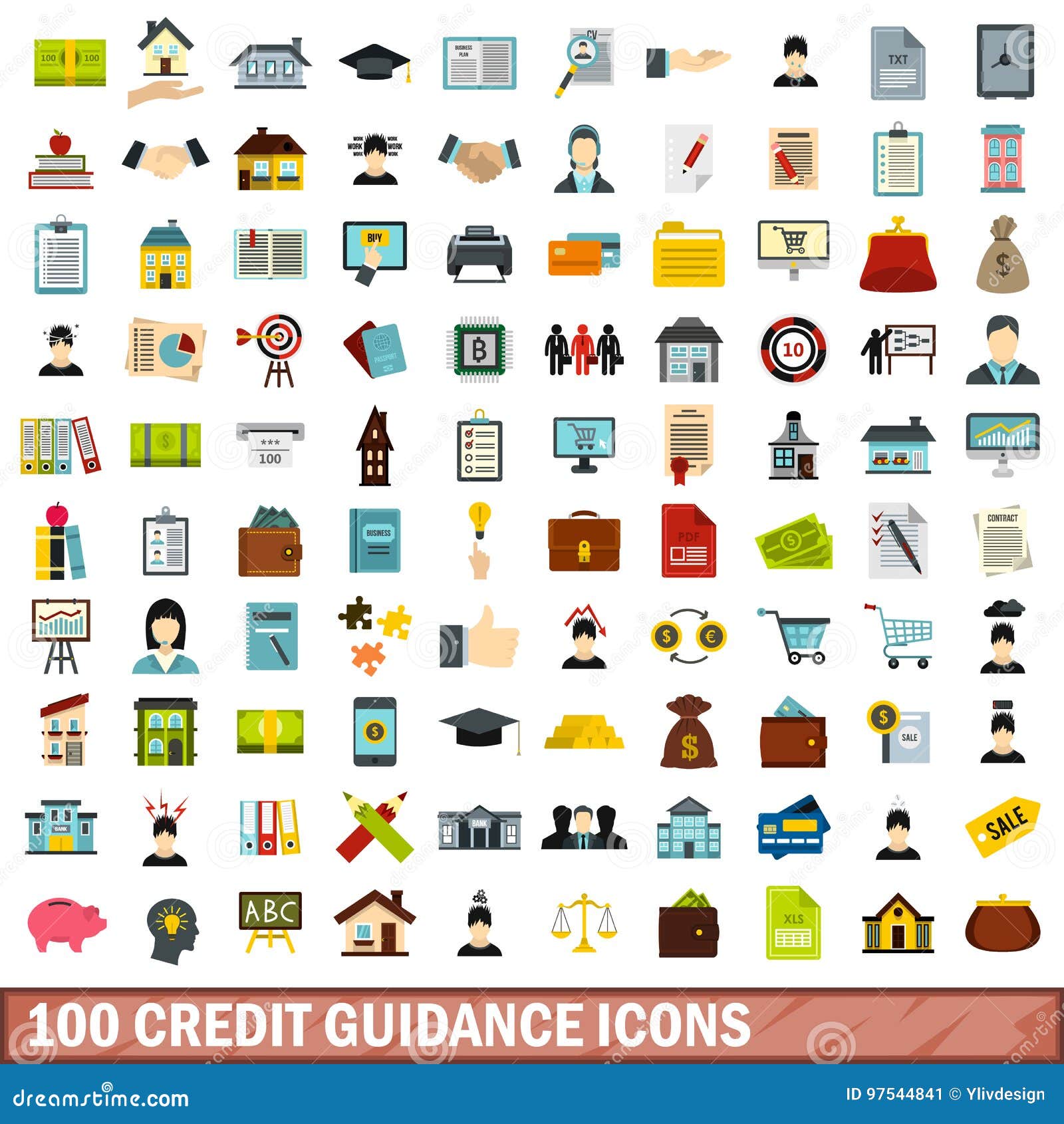 100 Credit Guidance Icons Set, Flat Style Stock Vector - Illustration ...