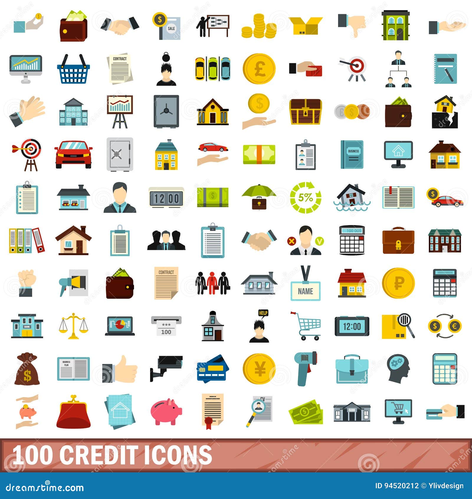 100 Credit Icons Set, Flat Style Stock Vector - Illustration of ...