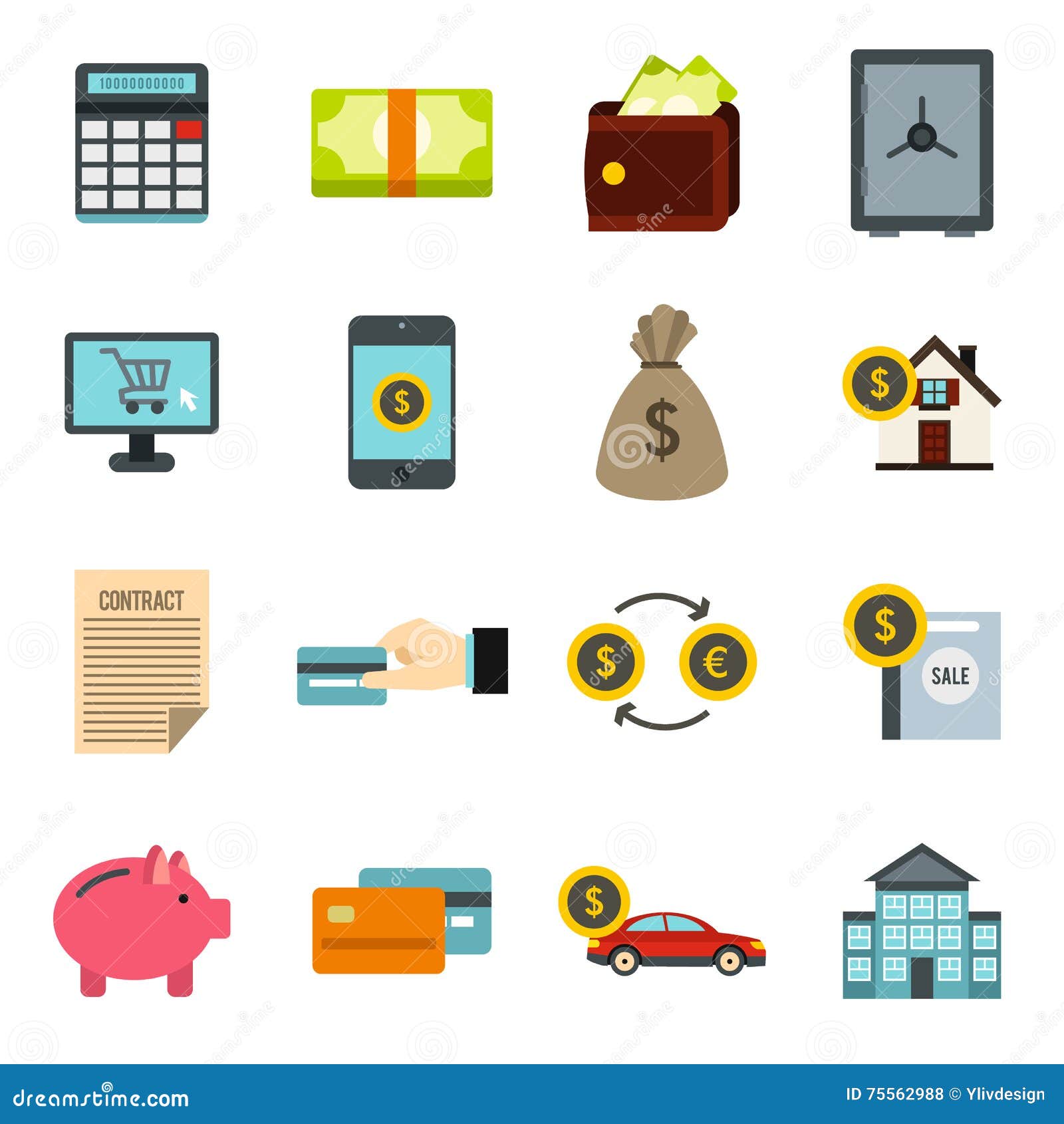 Credit Icons Set, Flat Style Stock Vector - Illustration of flat ...