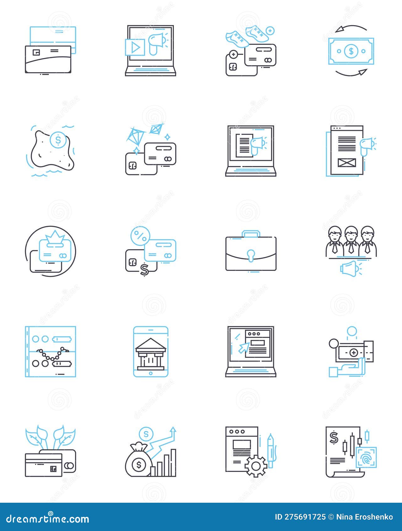 Credit Oversight Linear Icons Set. Regulation, Reporting, Evaluation ...