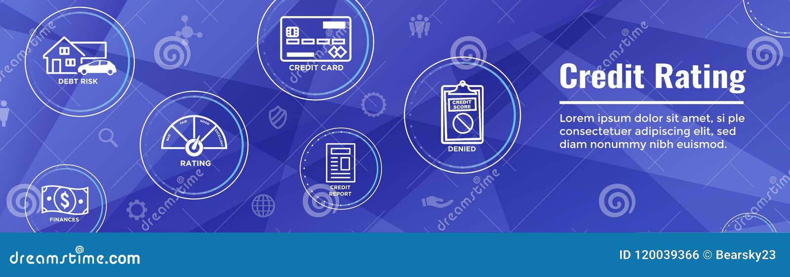 Credit Rating Header Web Banner with Debt, Credit Card, & Credit Stock ...