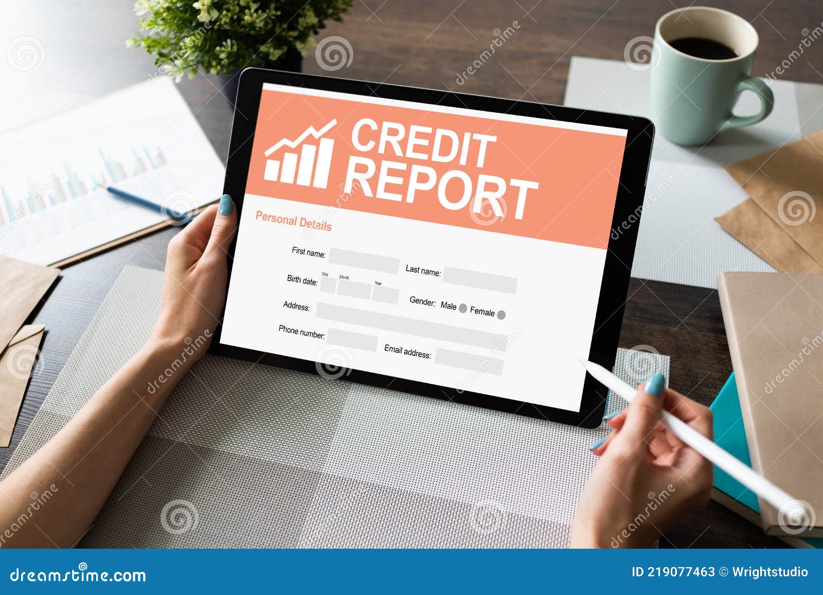 Credit Report Application Form on Screen. Business and Finance Concept ...