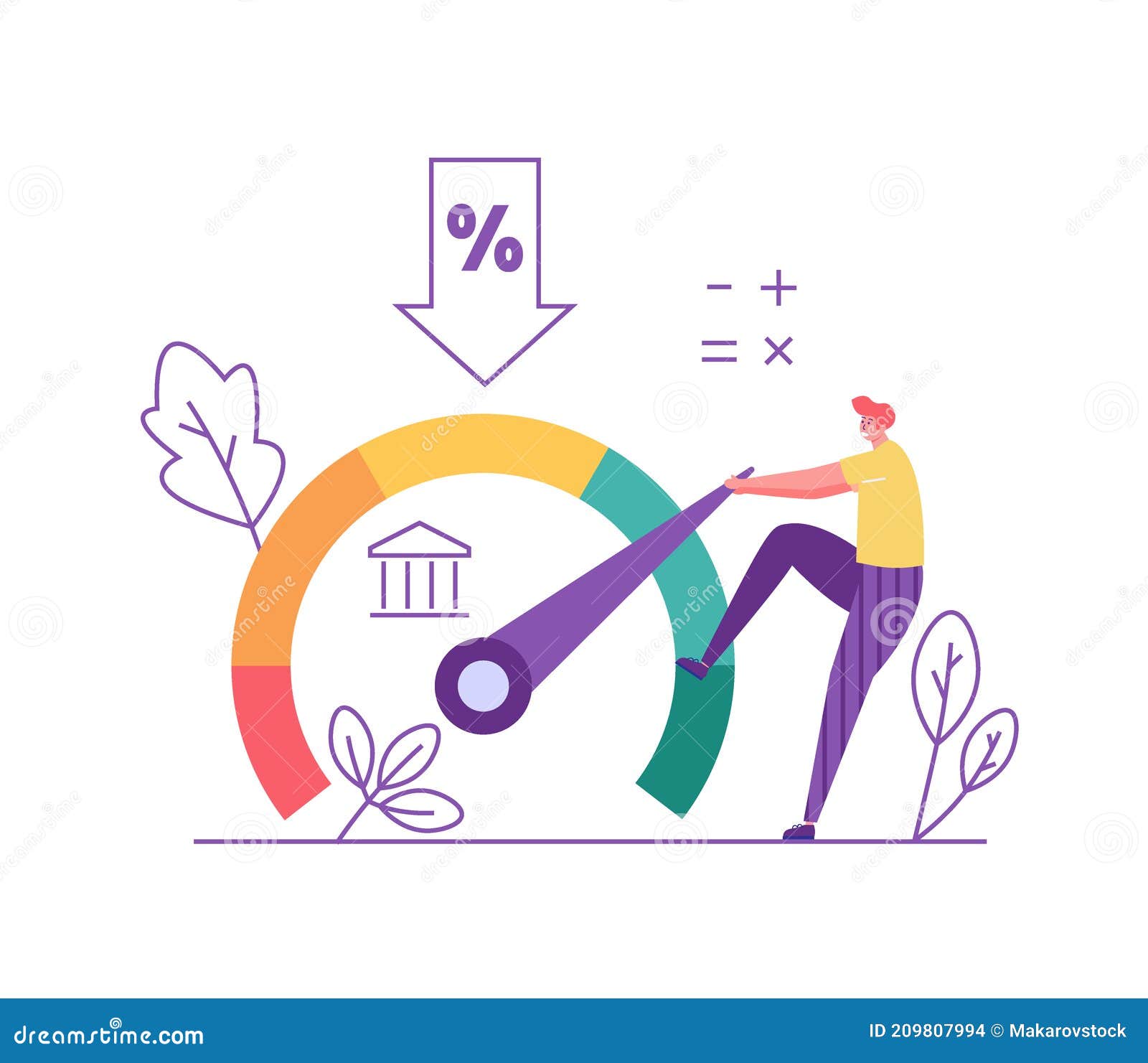 Credit Score. Man Increasing Credit Rating for Low Rates. Interest ...