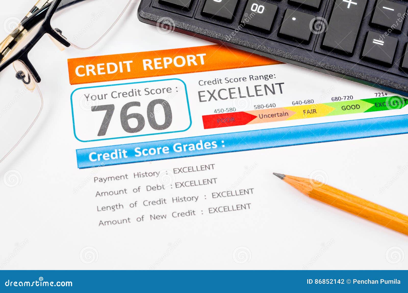 Credit score report. stock photo. Image of finance, good - 86852142