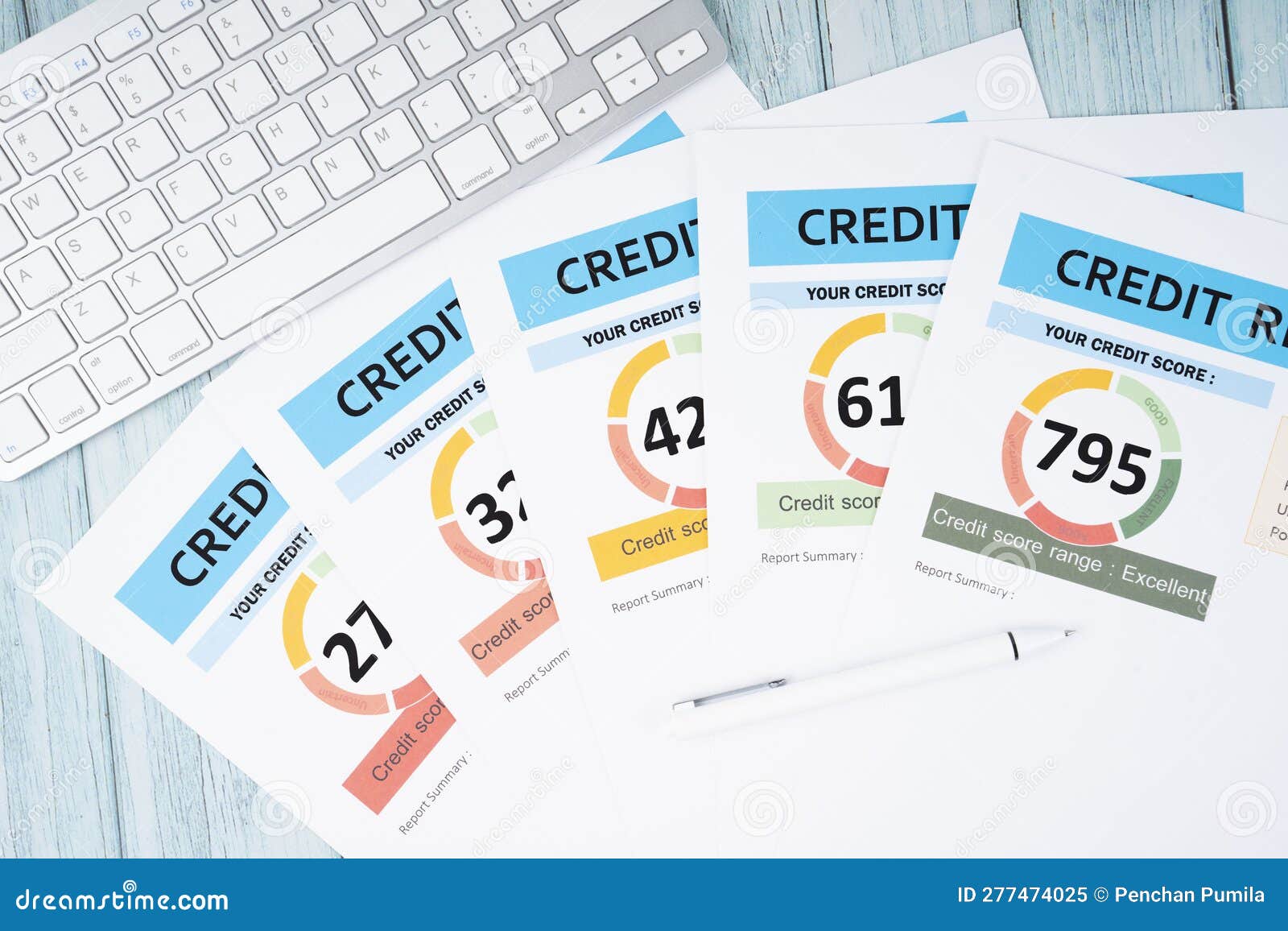 The Credit Score Report Document and Pen with Computer Keyboard on the ...