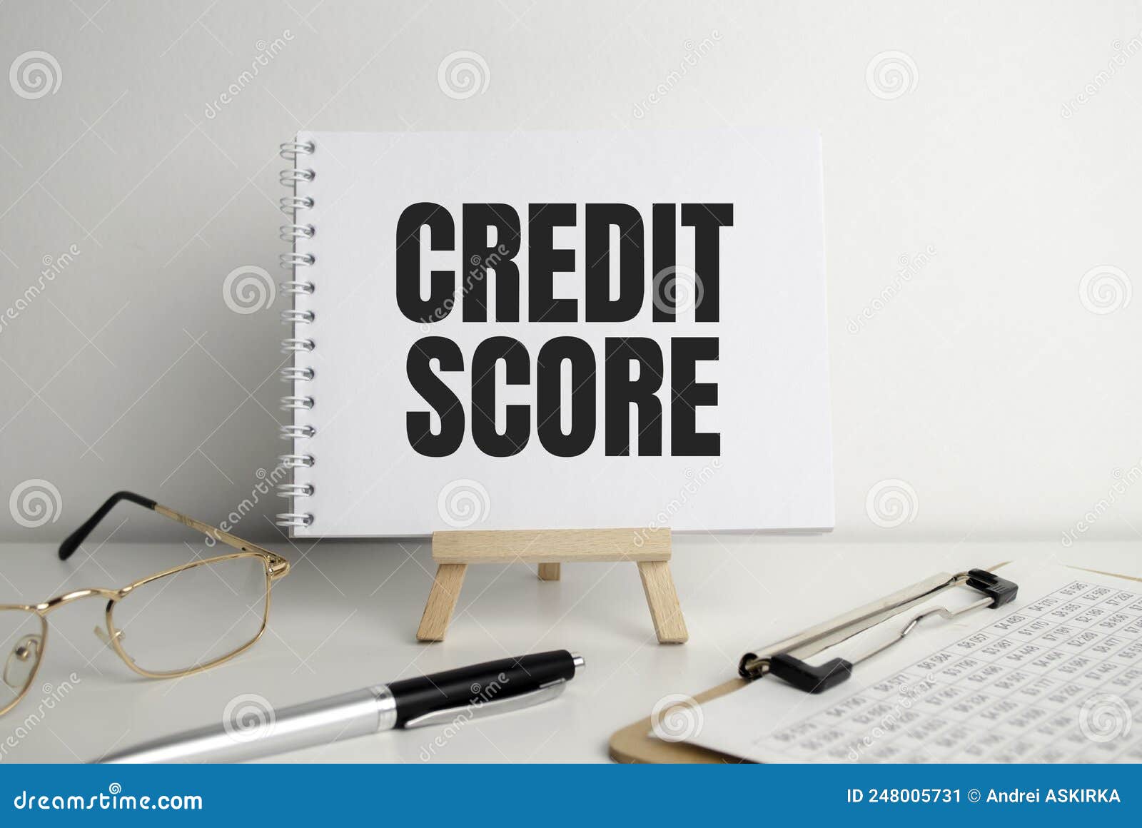 Credit Score Words on the White Notebook and Glasses Stock Image ...